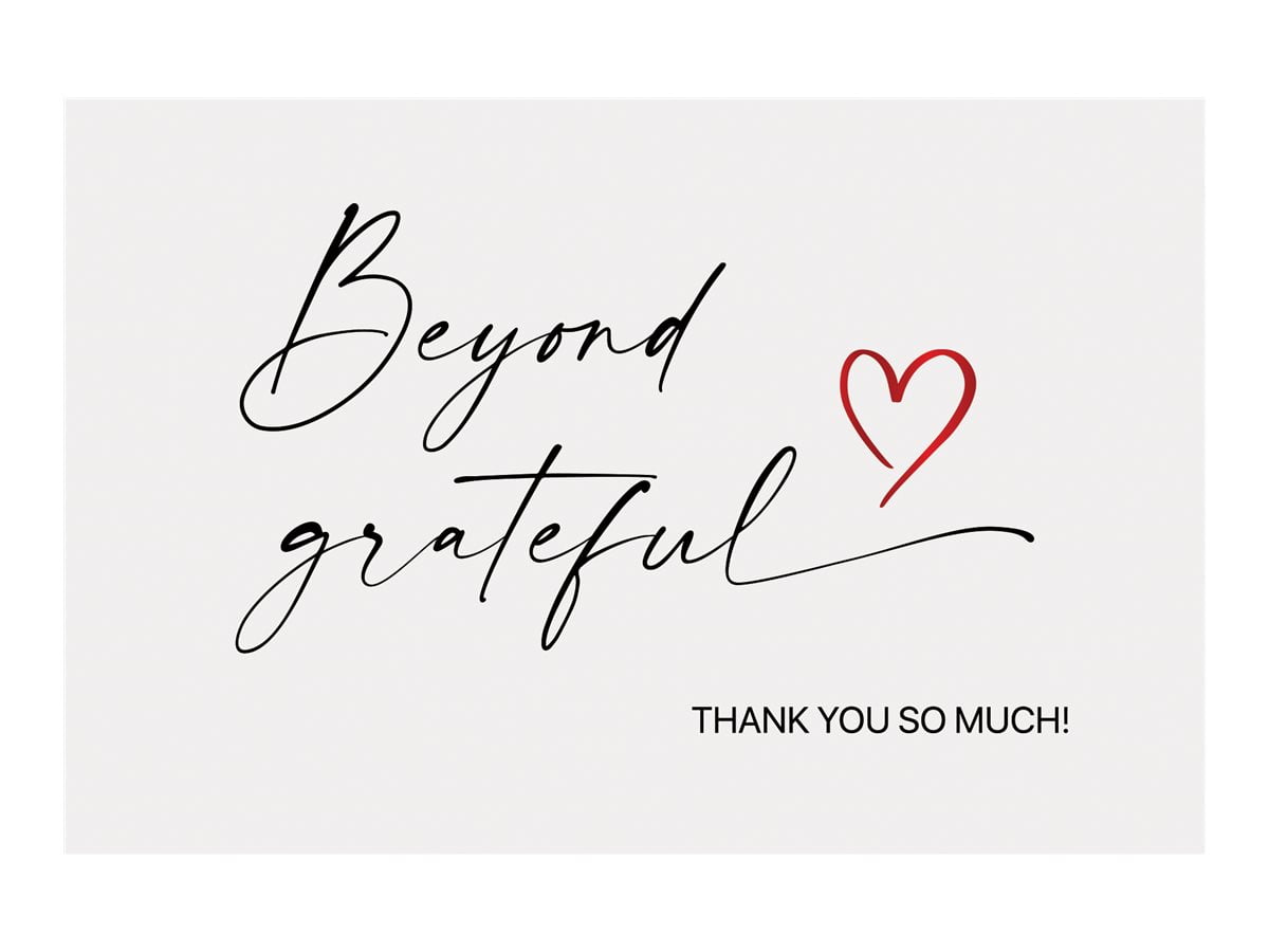 Better Office Products - 4x6 Thank You Cards, BEYOND GRATEFUL, Red, Pack of 36 - Walmart.com