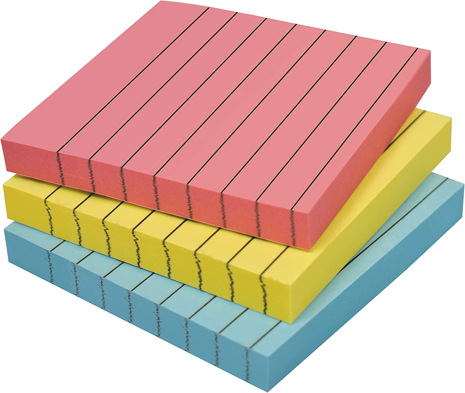 Better Office Products Lined Sticky Notes 3 x 3, 3 Pack, 300 Sheets ...