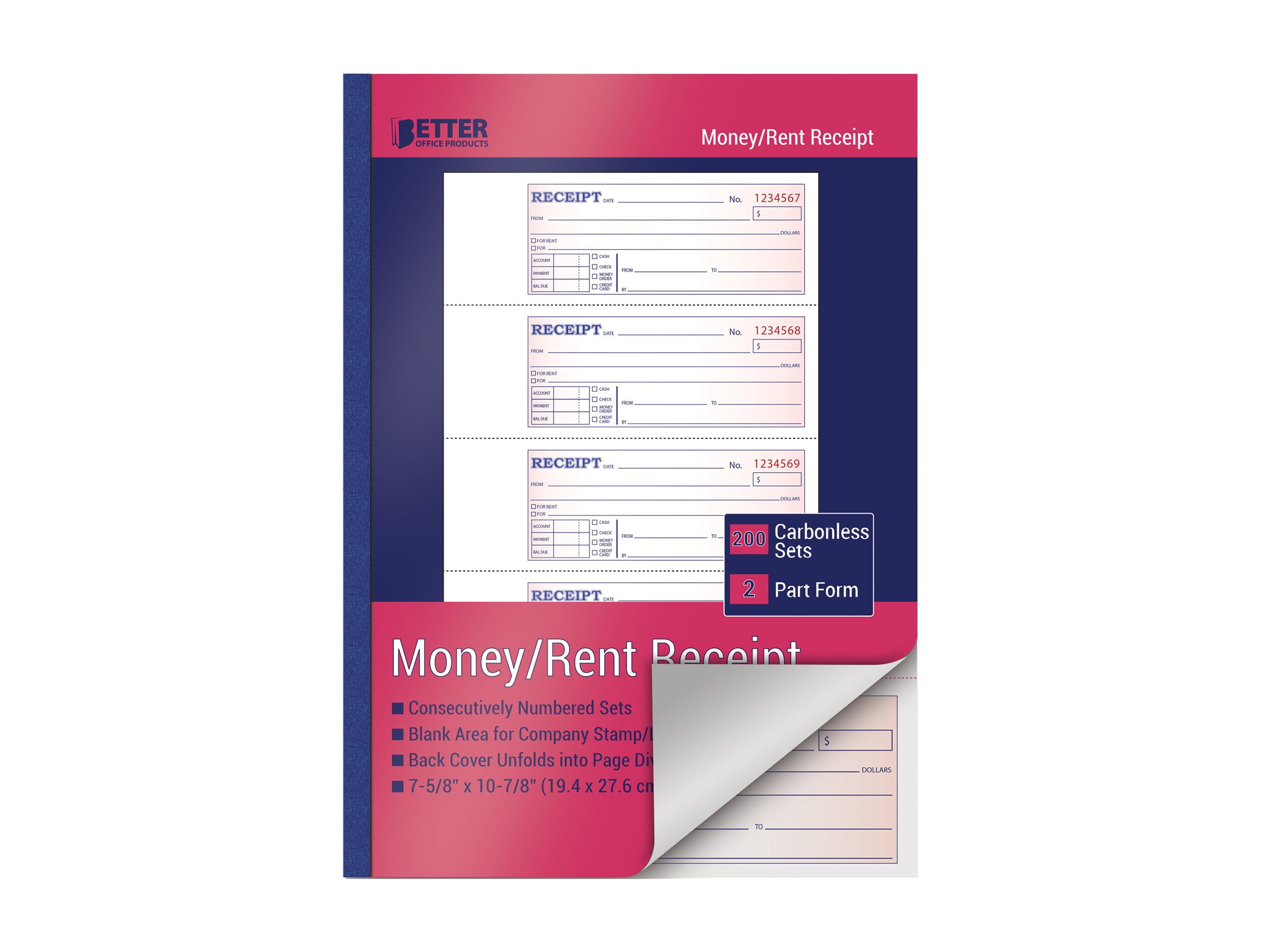 Better Office Products Business Money/Rent Receipt Book, 200 Sheets ...