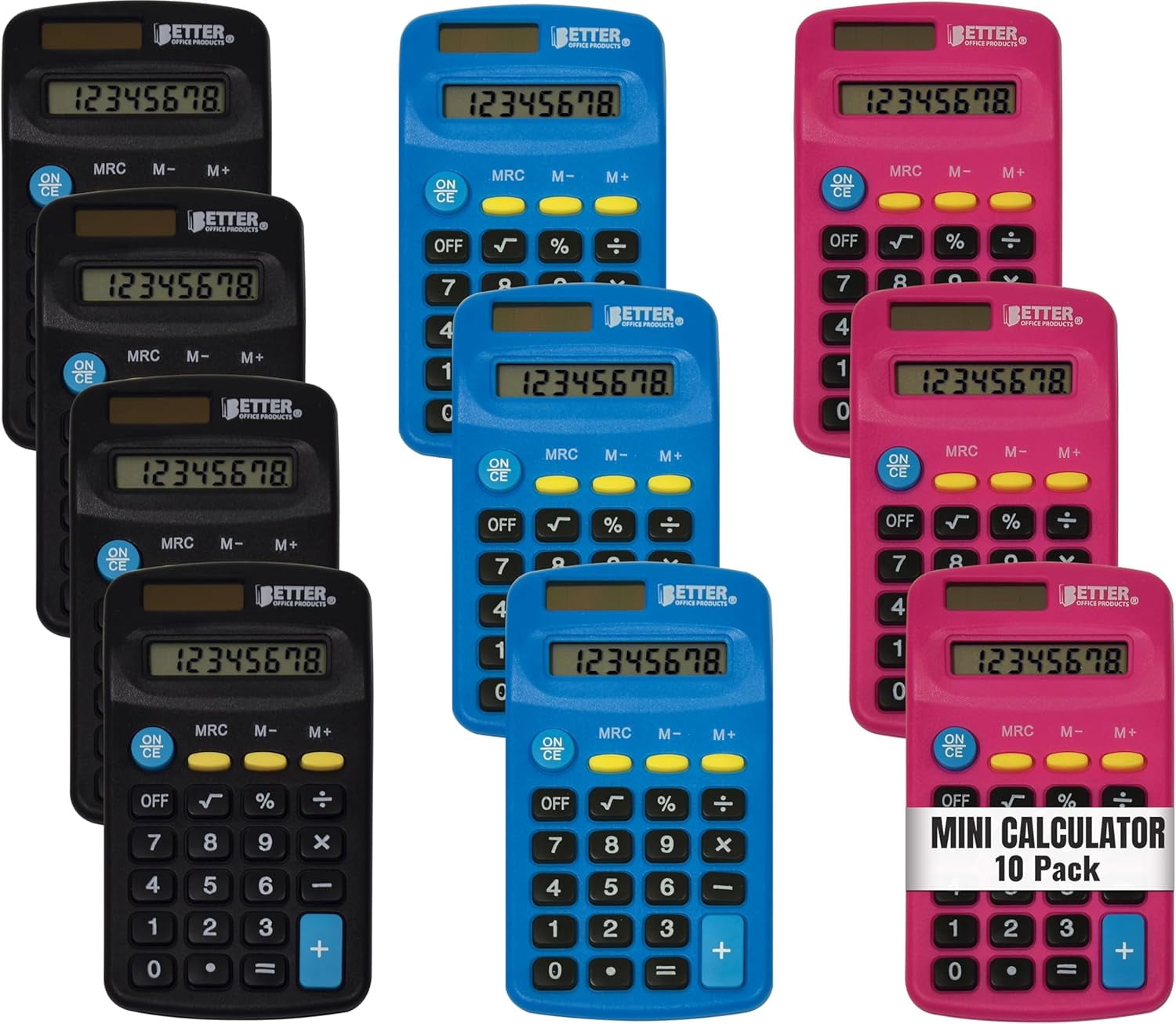Better Office Products Pocket Size Mini Calculators, 10 Pack, Handheld ...