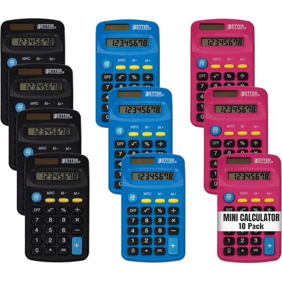 Better Office Products Pocket Size Mini Calculators, 10 Pack, Handheld ...