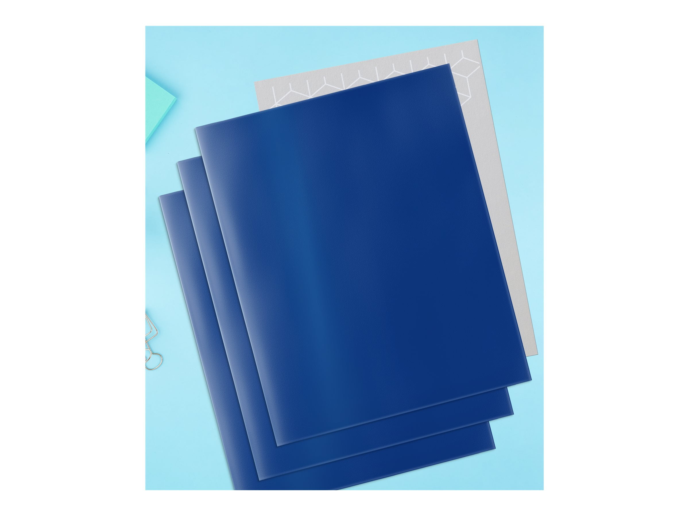 2 Pocket Glossy Laminated Blue Paper Folders, Letter Size, Blue Paper ...