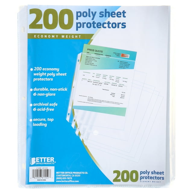 Better Office Products Bulk Plastic Pack - 200 Clear Poly Sheet ...