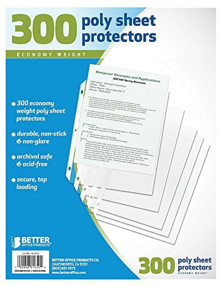 Better Office Products Sheet Protectors, 300 Count, Plastic Sleeves ...