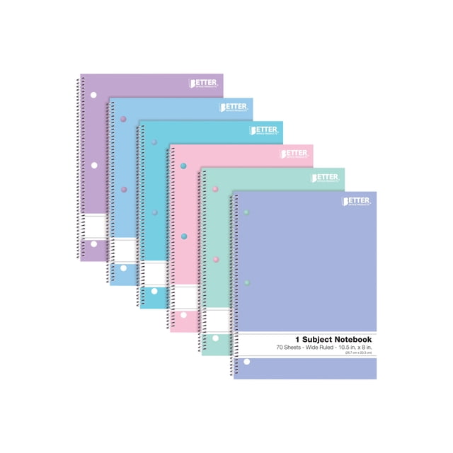 Better Office Products Spiral Notebooks, 10.5in x 8in, Assorted Colors ...