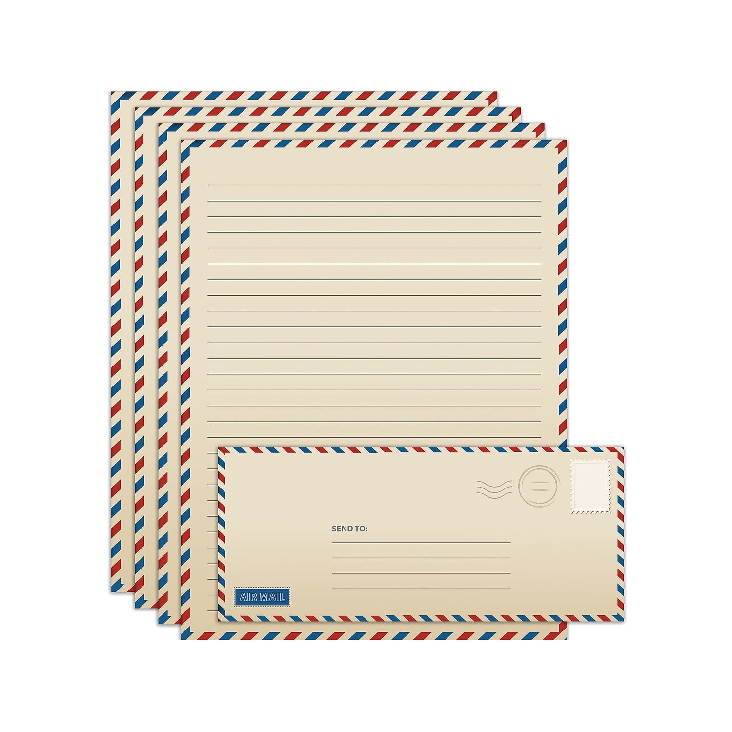 Better Office Stationery Vintage Airmail Stationery Paper Set, 100 ...