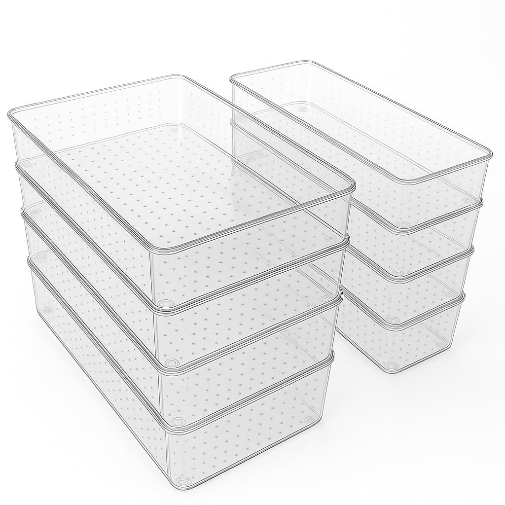 Better Plastik 8-Piece Clear Drawer Organizer Set - 2 Sizes, Large ...