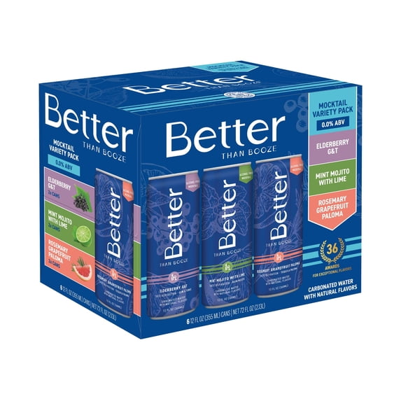 Better Than Booze Mocktail Variety Pack, 12oz Cans, 0.0% ABV, Cocktail ...