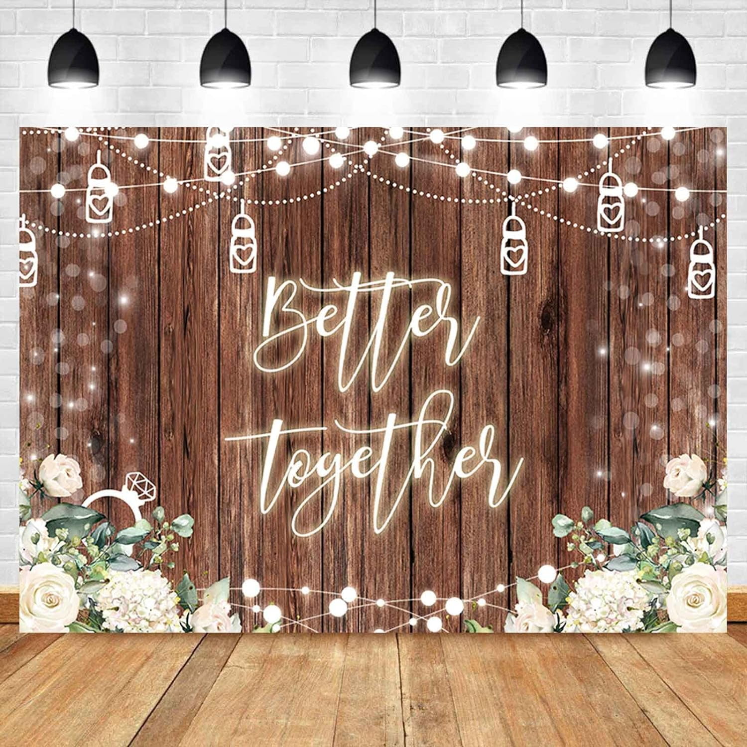 Better Together Backdrop for Bridal Shower Wedding Rustic Wooden White ...