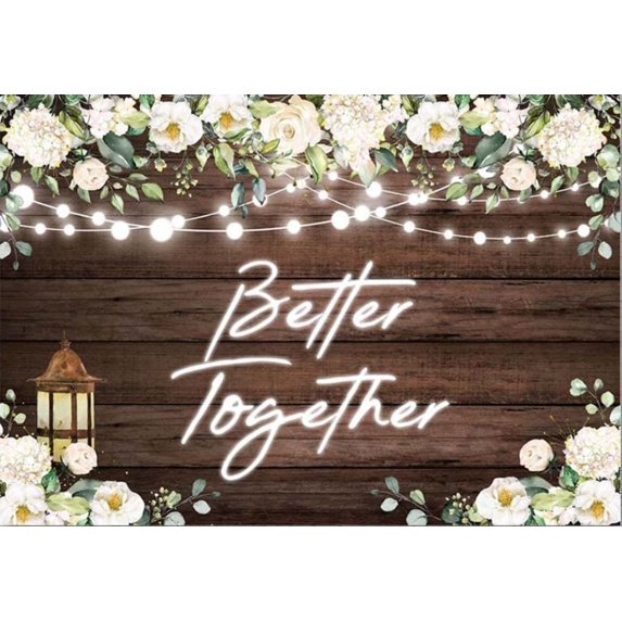 Better Together Backdrop Wedding Rustic Wooden Background White Flowers ...
