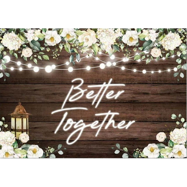 Better Together Backdrop Wedding Rustic Wooden Background White Flowers ...
