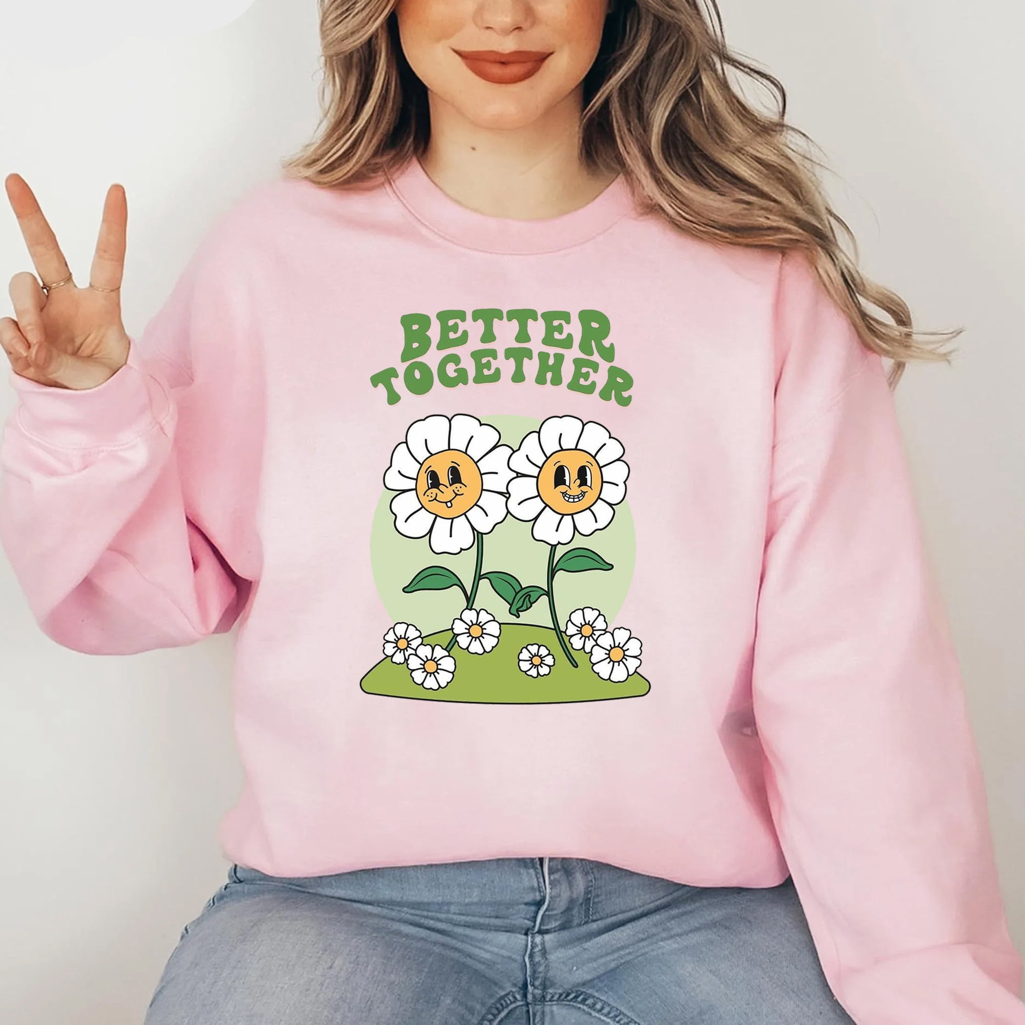 Better Together Cute Daisy Flower Sweatshirt – Whimsical Retro Graphic ...