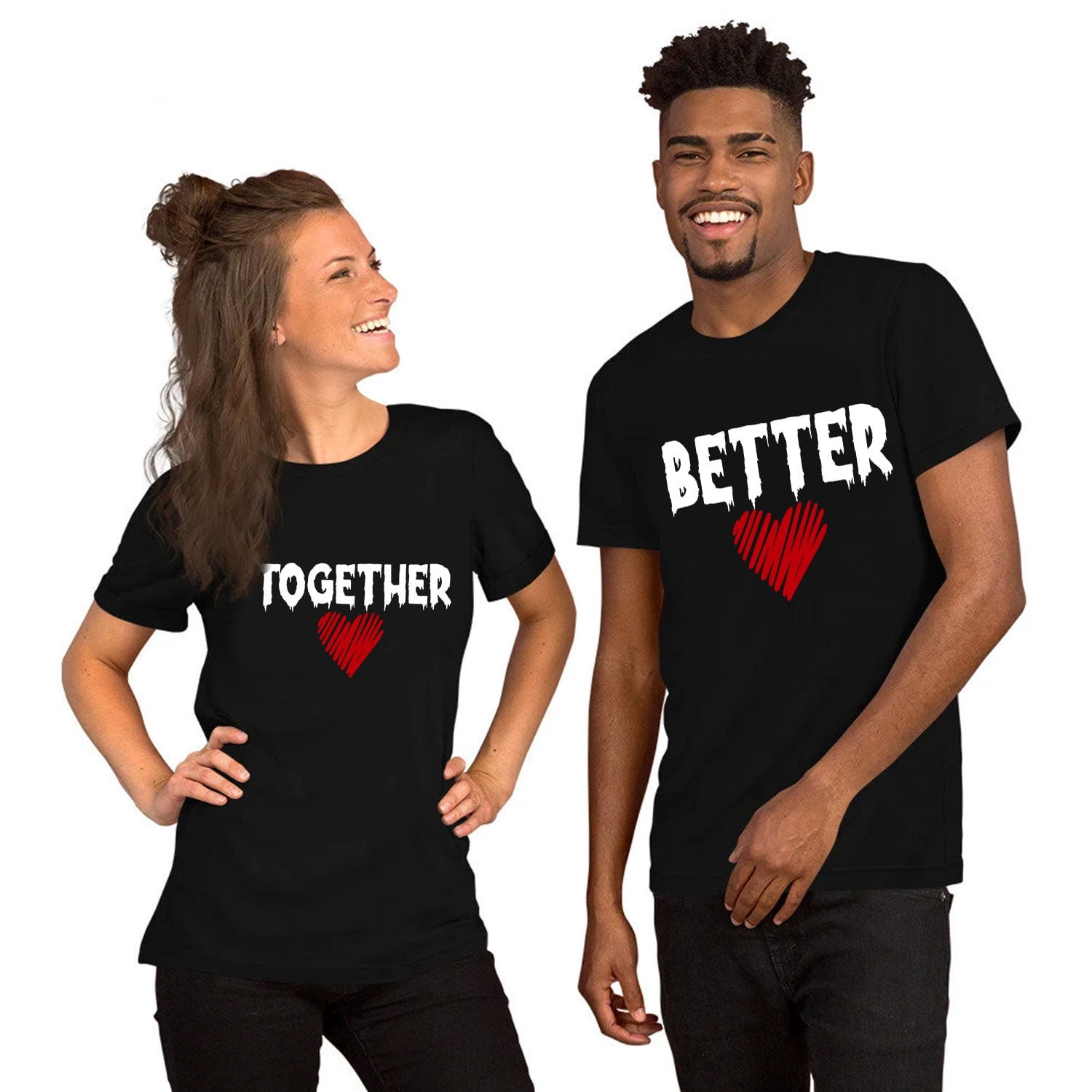 Better Together Matching Couple T-shirt - Heart Graphic Tee for ...