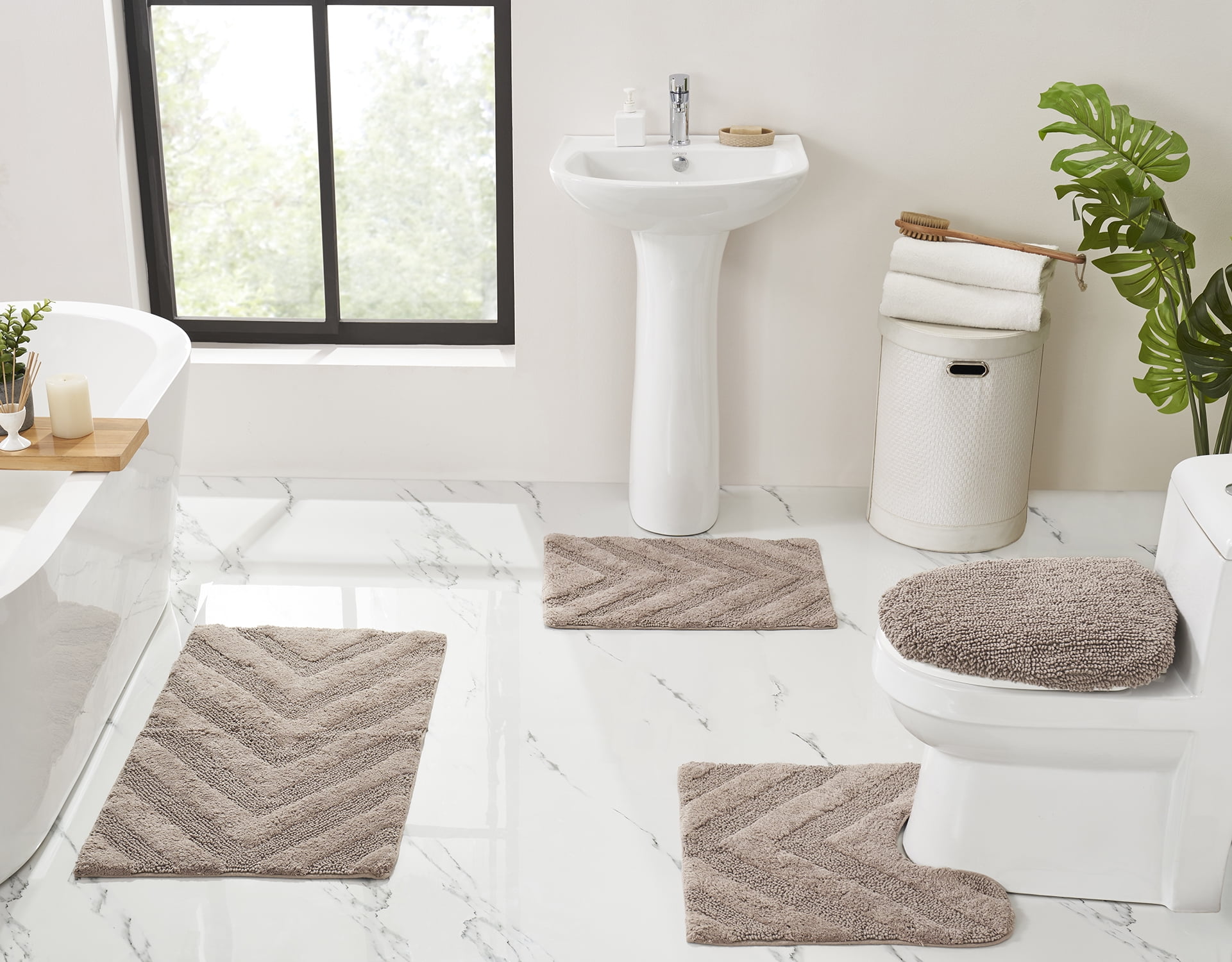 Better Trends 4 Piece Bathroom Rug Set 100% Cotton Extra Soft Tufted ...