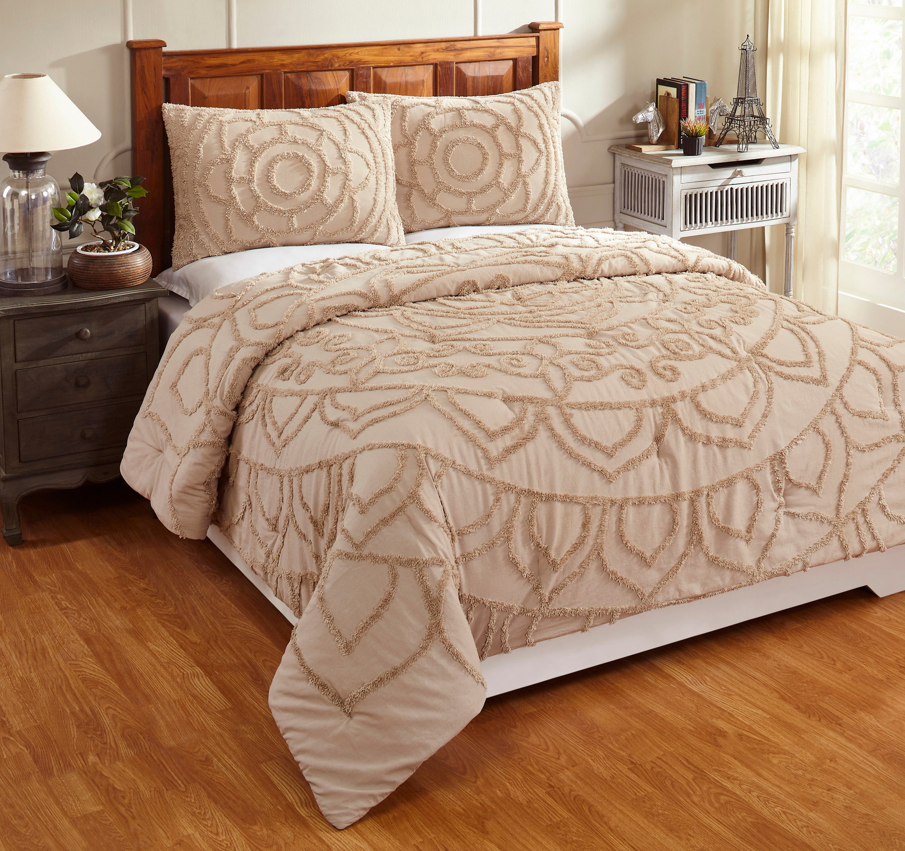 Better Trends Cleo Comforter Set, Cotton Tufted Chenille, King, Taupe, for All Ages. - Walmart.com