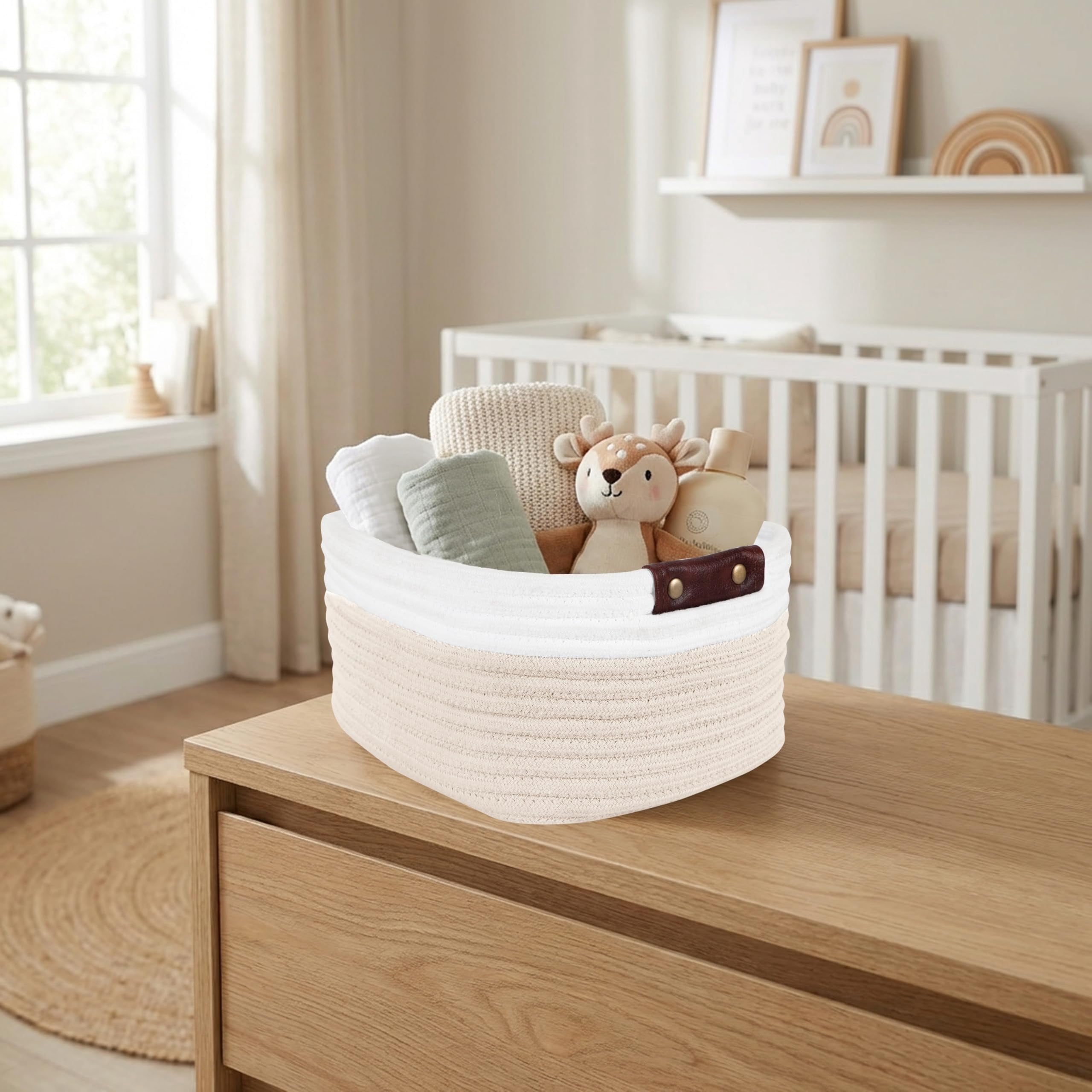 Better Trends Cotton Rope Storage Basket Bins With Handle, 11X9X6 Inch ...