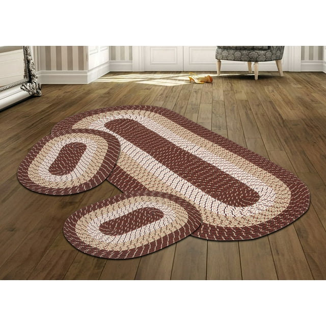 Better Trends Country 3 Piece Polypropylene Brown Stripe Braided Rug ...