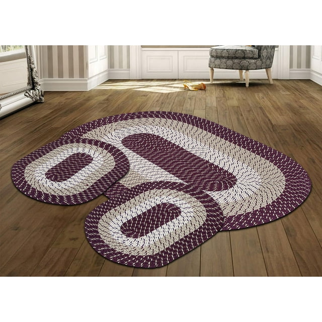 Better Trends Country 3 Piece Polypropylene Burgundy Stripe Braided Rug ...