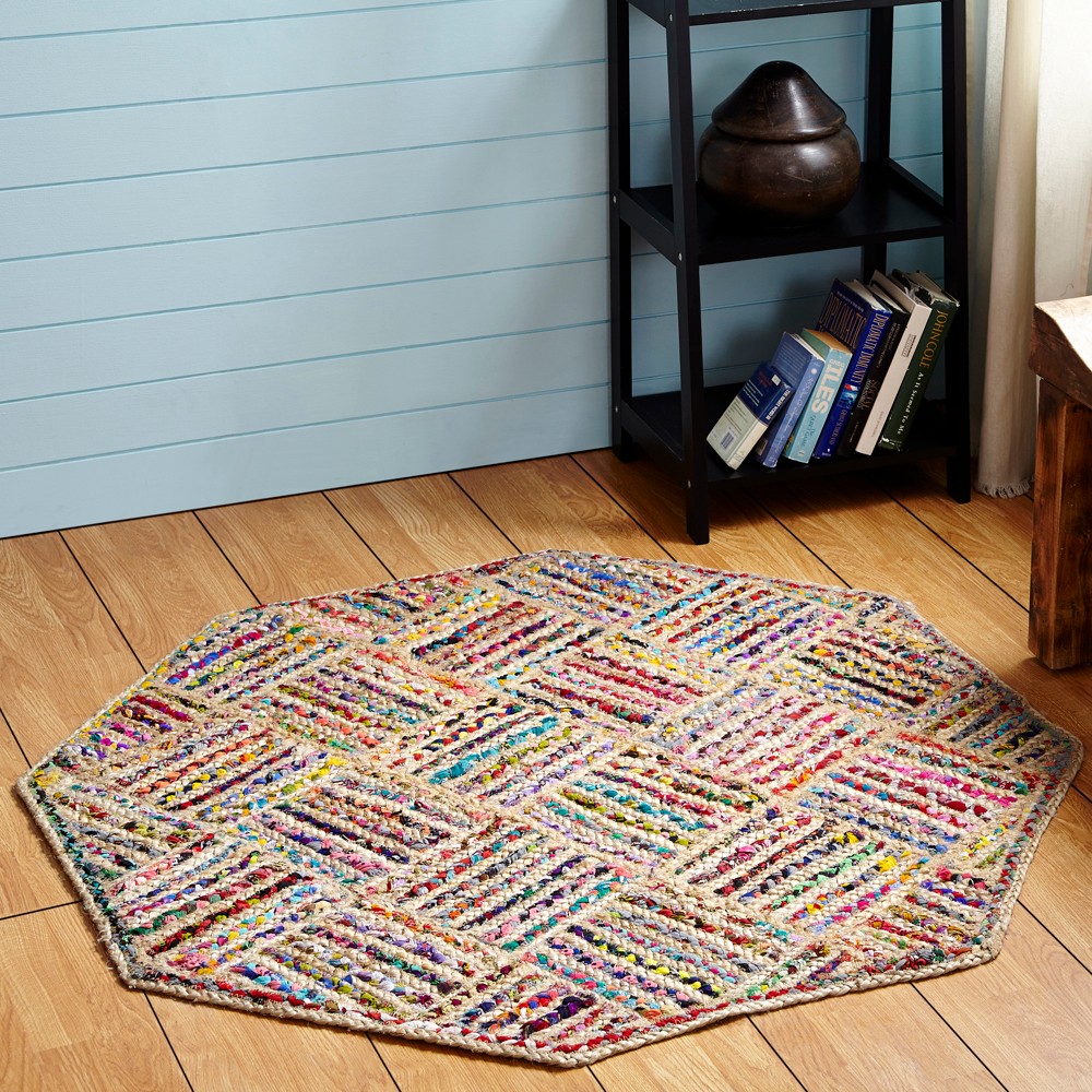 Better Trends Criss Cross Area Rug 100% Jute 60" Octagonal Multi-Color ...