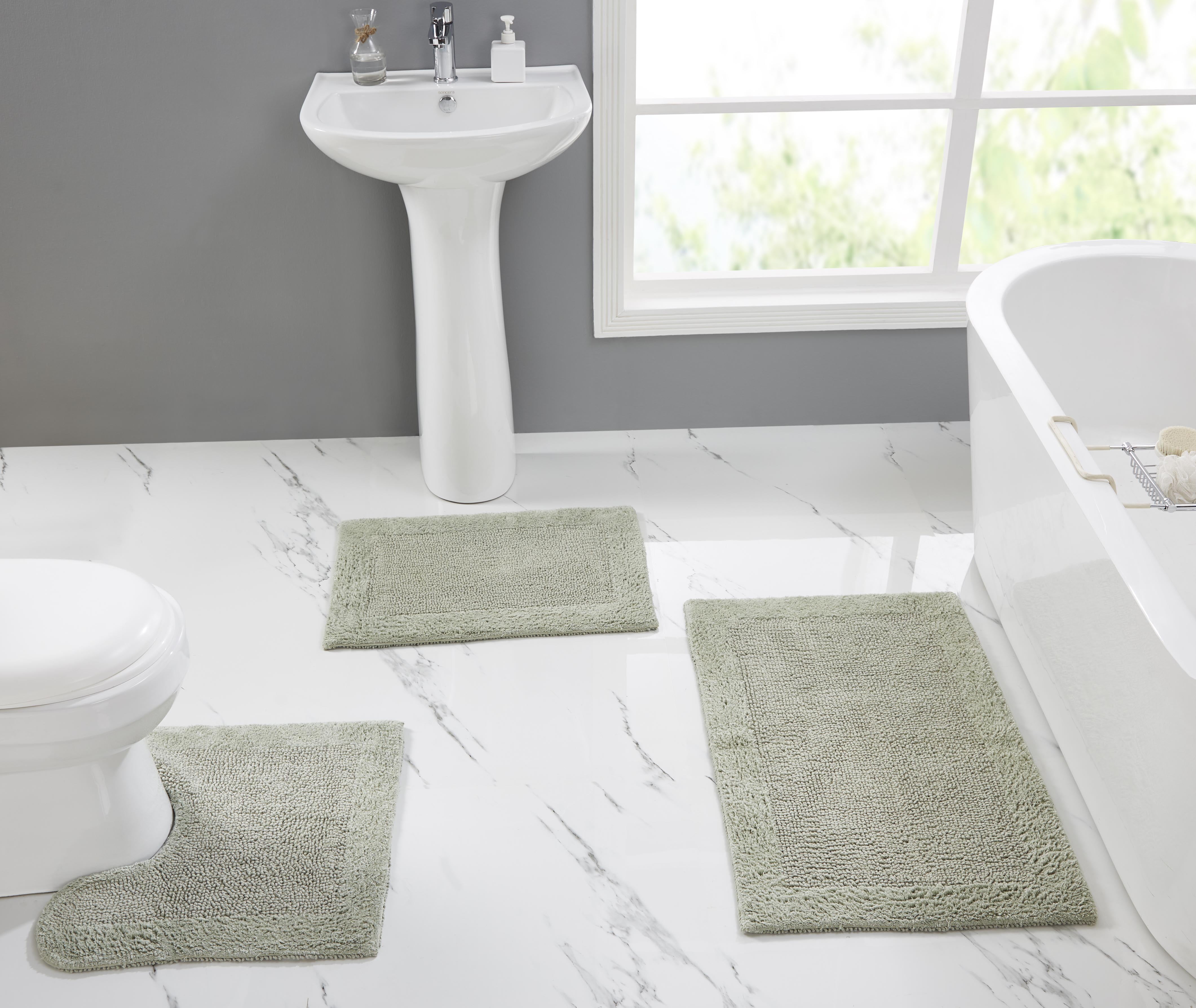 Better Trends Edge 100% Cotton 3 Piece Bath Rug Set - Sage - Walmart.com