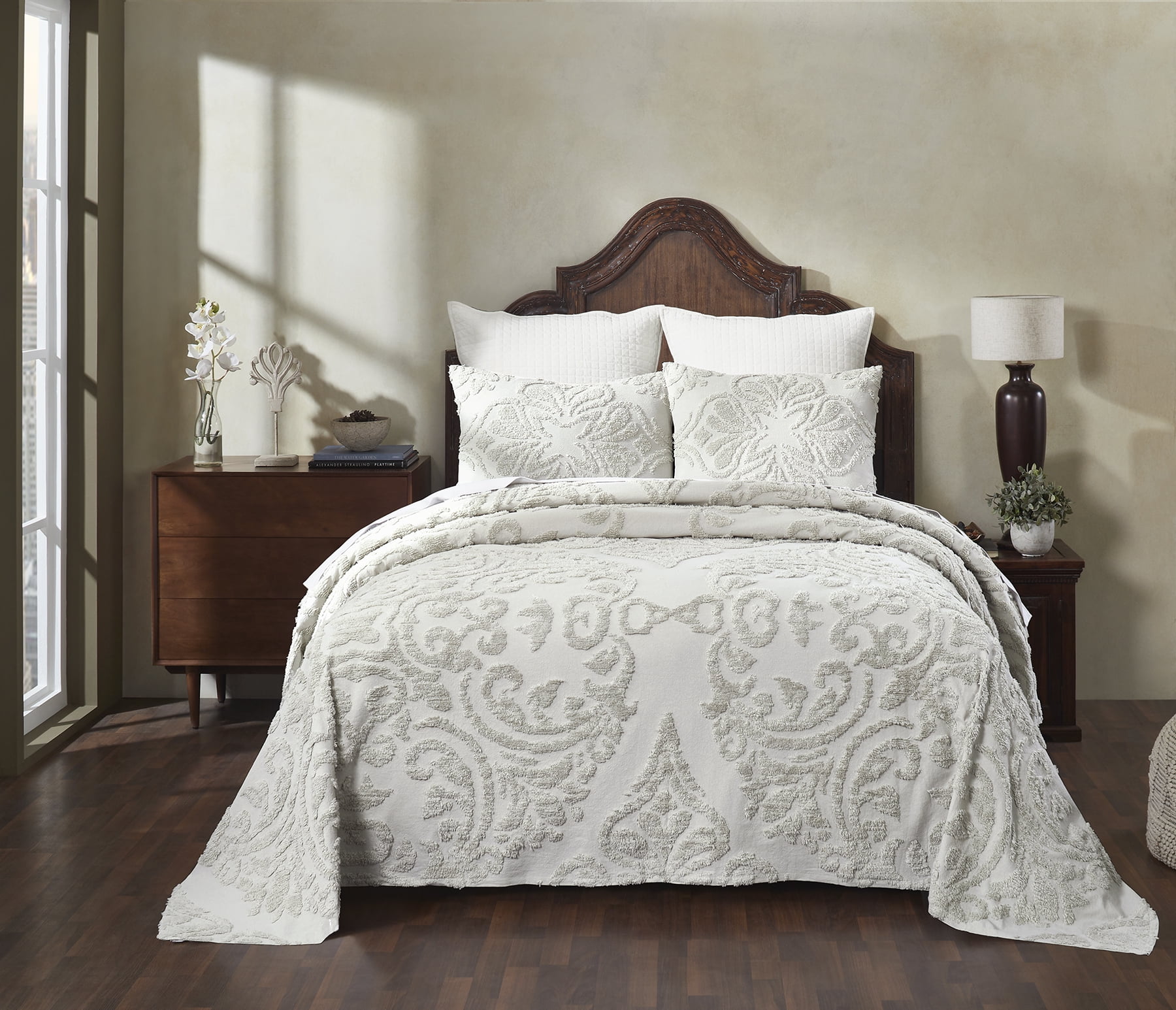 Better Trends 3 Piece Queen Bedspread Set 100% Cotton Tufted Floral ...