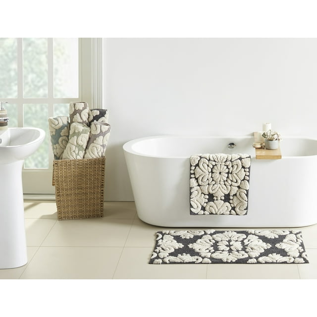 Better Trends Medallion 100% Cotton 2 Piece Bath Rug Set - Charcoal ...