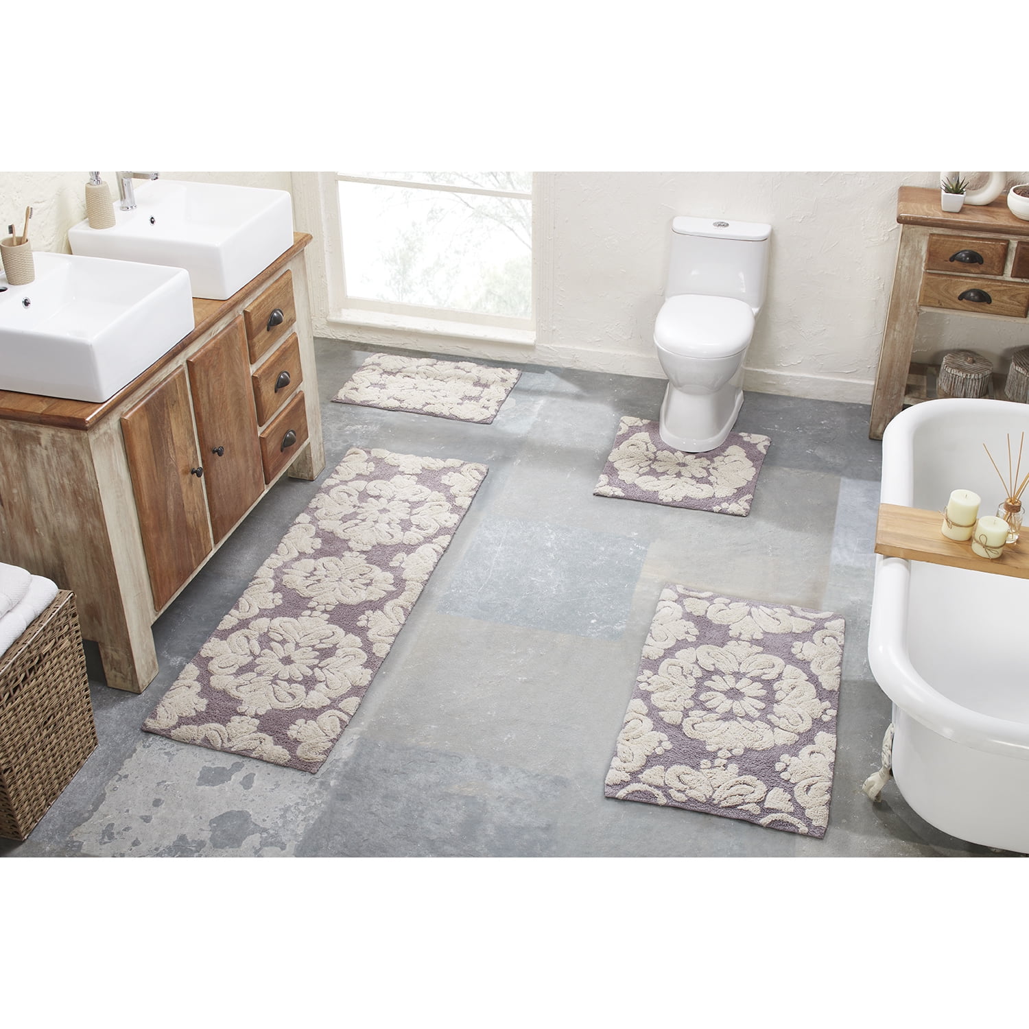 Better Trends 4 Piece Bathroom Rug Set 100% Cotton Extra Soft Tufted ...