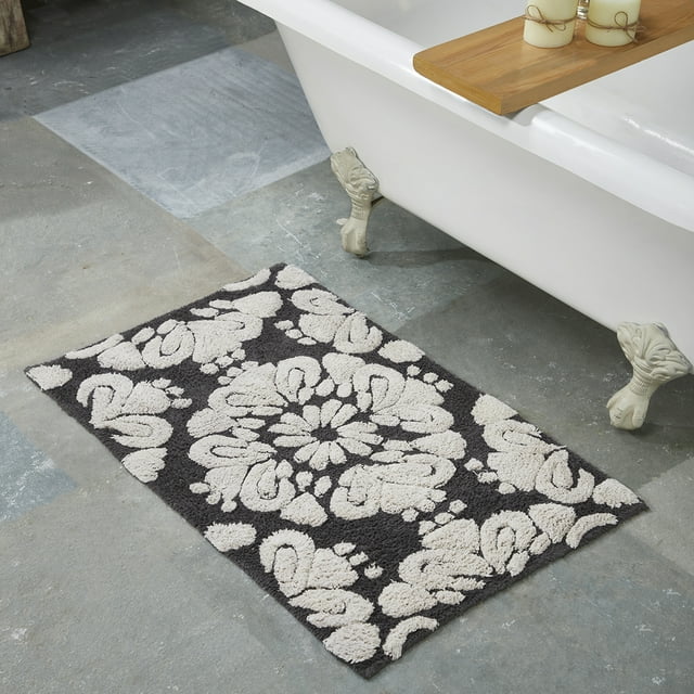 Better Trends Medallion 100% Cotton Bathroom Mats, Washable, Charcoal ...