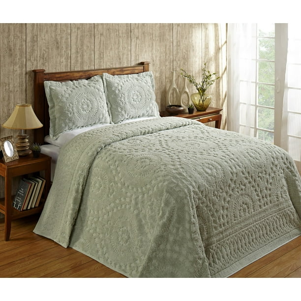 Better Trends Rio Floral Design, 100% Cotton, Queen Bedspread, Sage ... Better Trends Rio Floral Design, 100% Cotton, Queen Bedspread, Sage ...