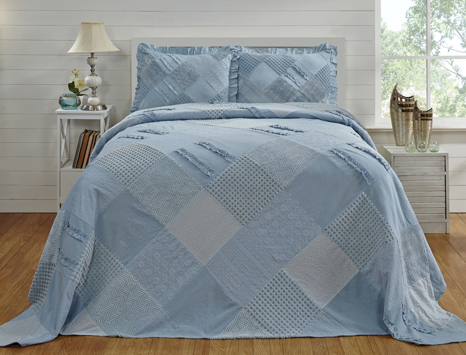 Better Trends Ruffled Chenille Bedspread King, Blue - Walmart.com
