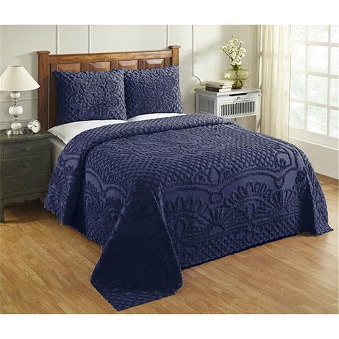 Better Trends Trevor Collection 100% Cotton Queen Bedspread Set - Navy - 102in. x 110in ...