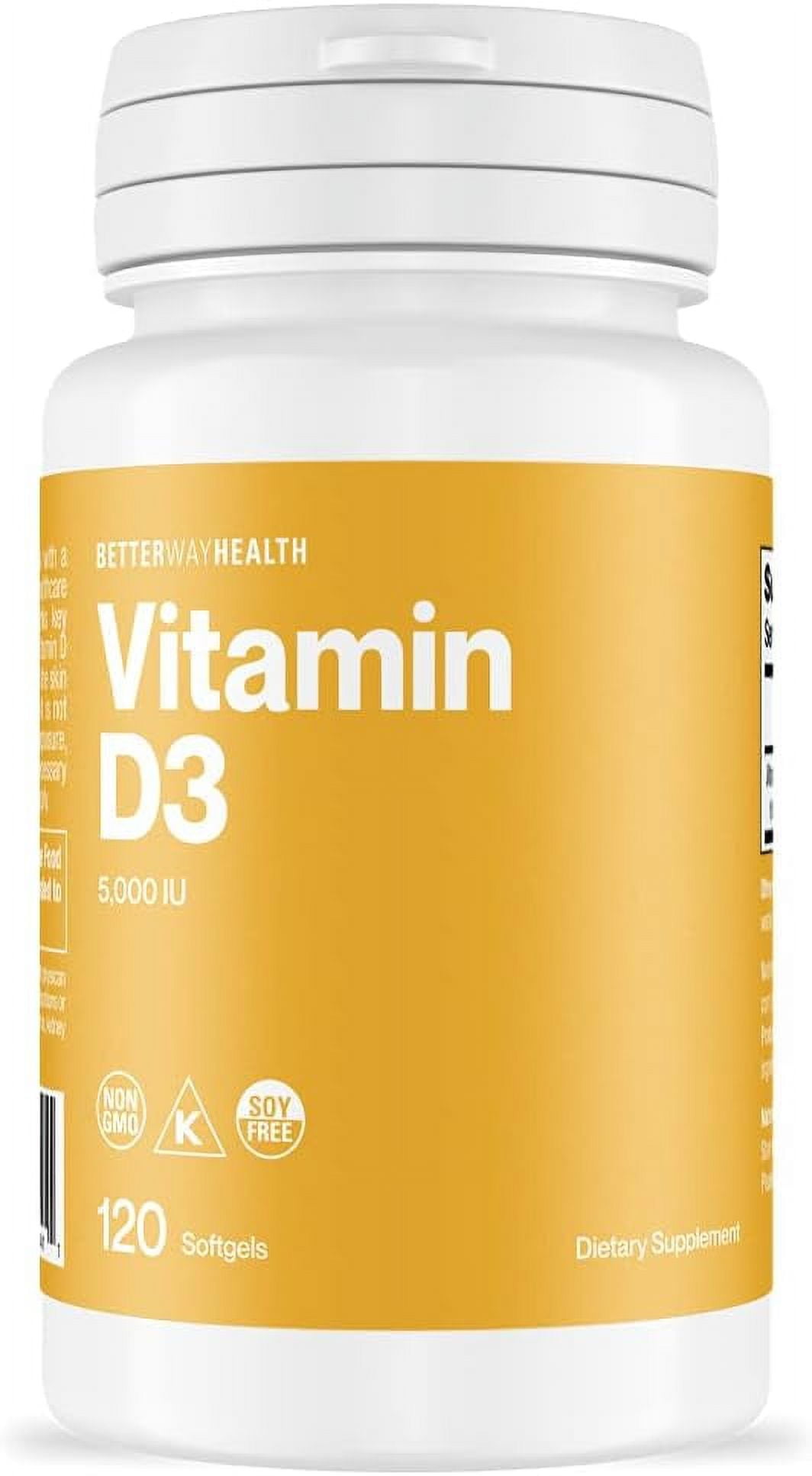 Better Way Health Vitamin D3-5,000 IU Softgel - High Potency Formula ...