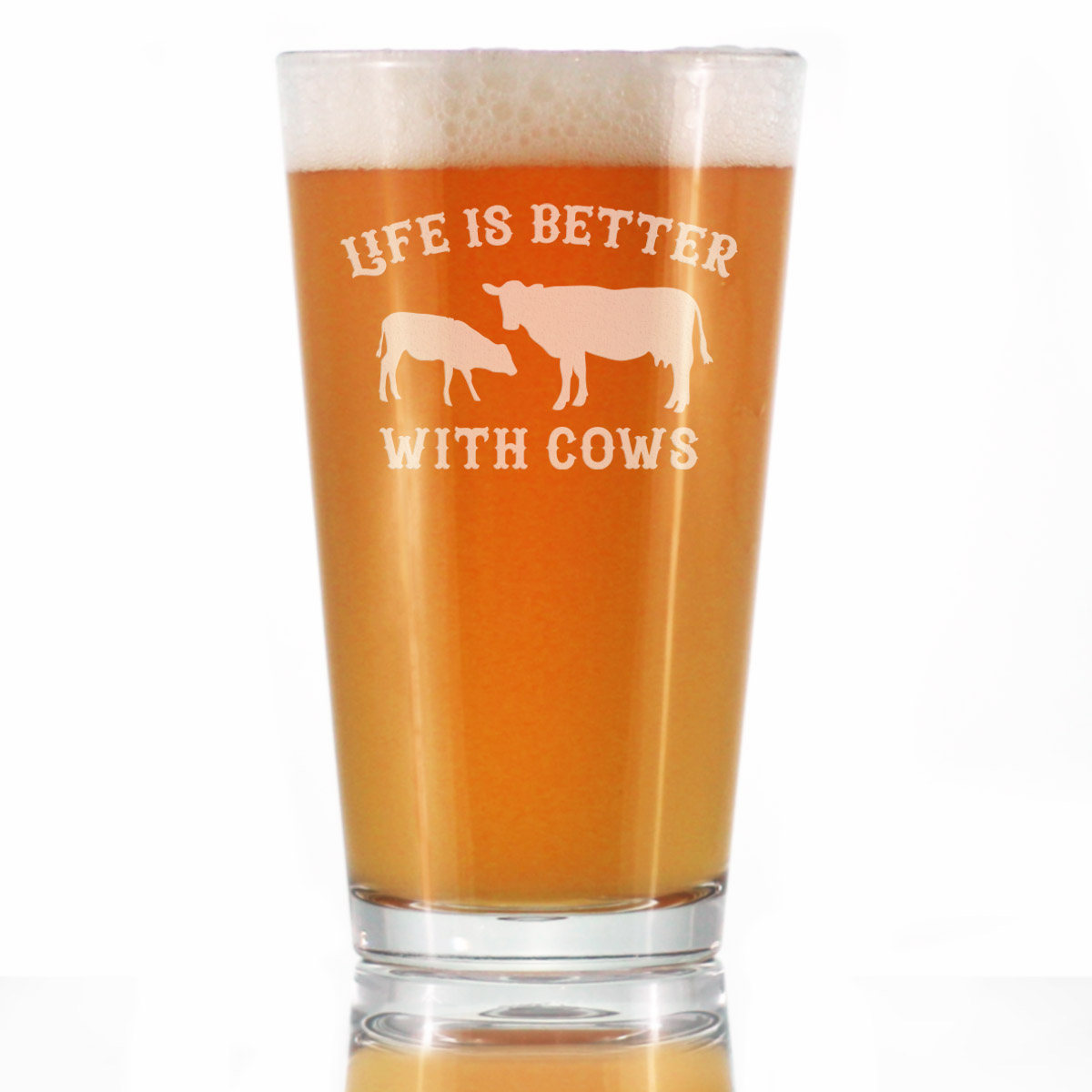 Better With Cows - Beer Pint Glass - Funny Cow Gifts - 16 Ounce ...