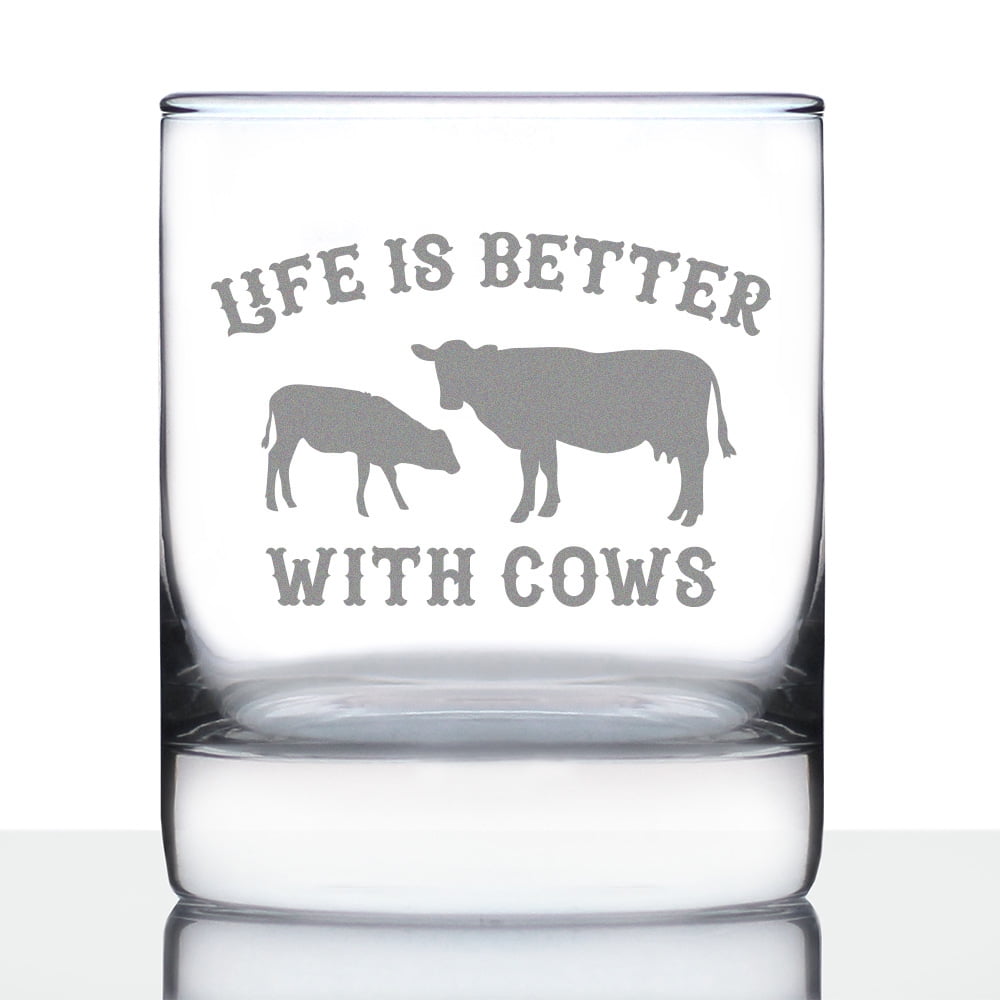 Bevvee Whiskey Rocks Glass 10.25 oz Better With Cows Gifts for Cow ...