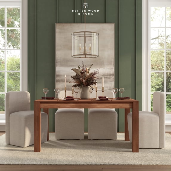 Better Wood & Home Sawyer 61” Modern Dining Table, Rustic Solid Wood ...
