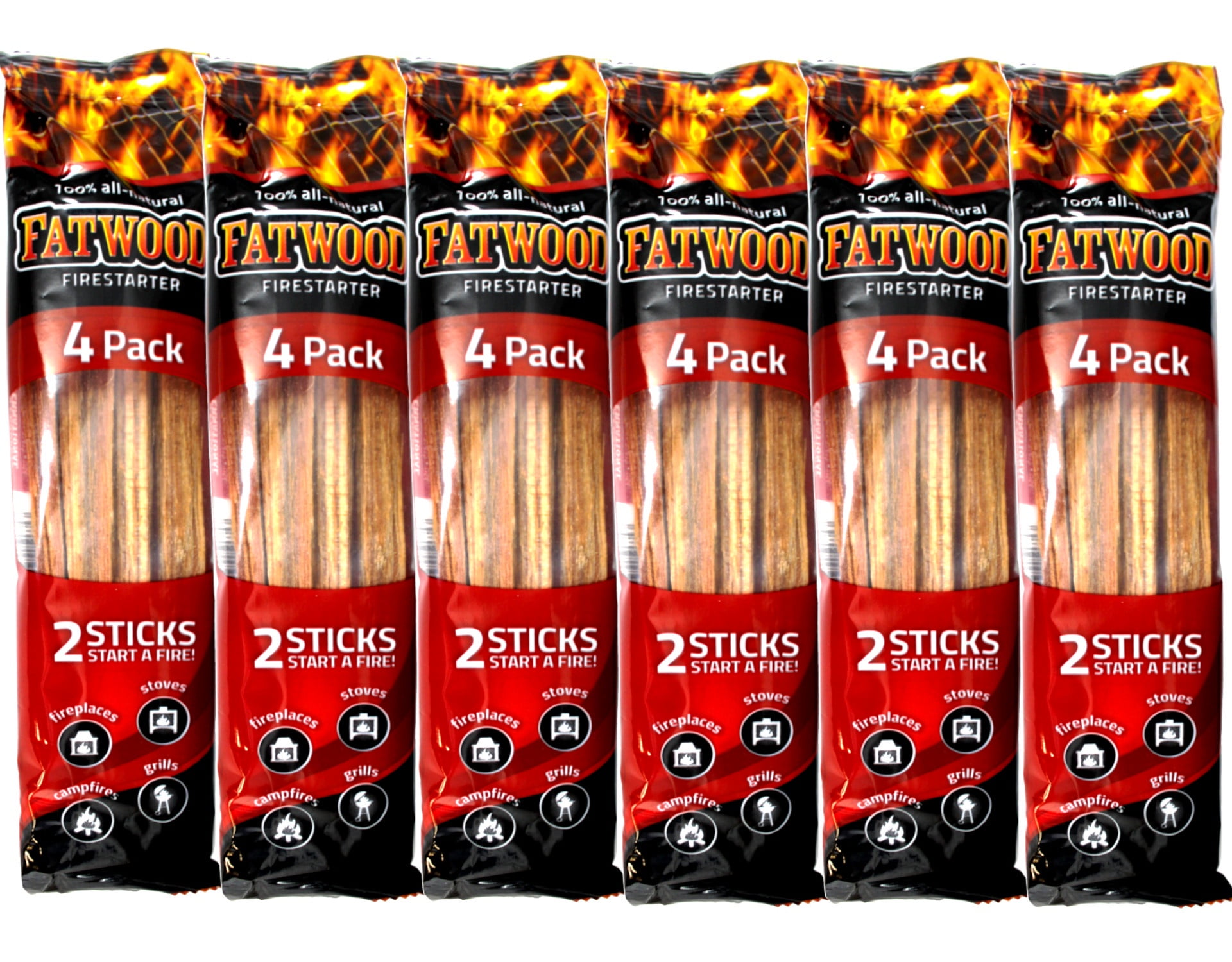 Better Wood Products Fatwood Firestarter 4 Stick Poly Bag, - 6 Pack ...