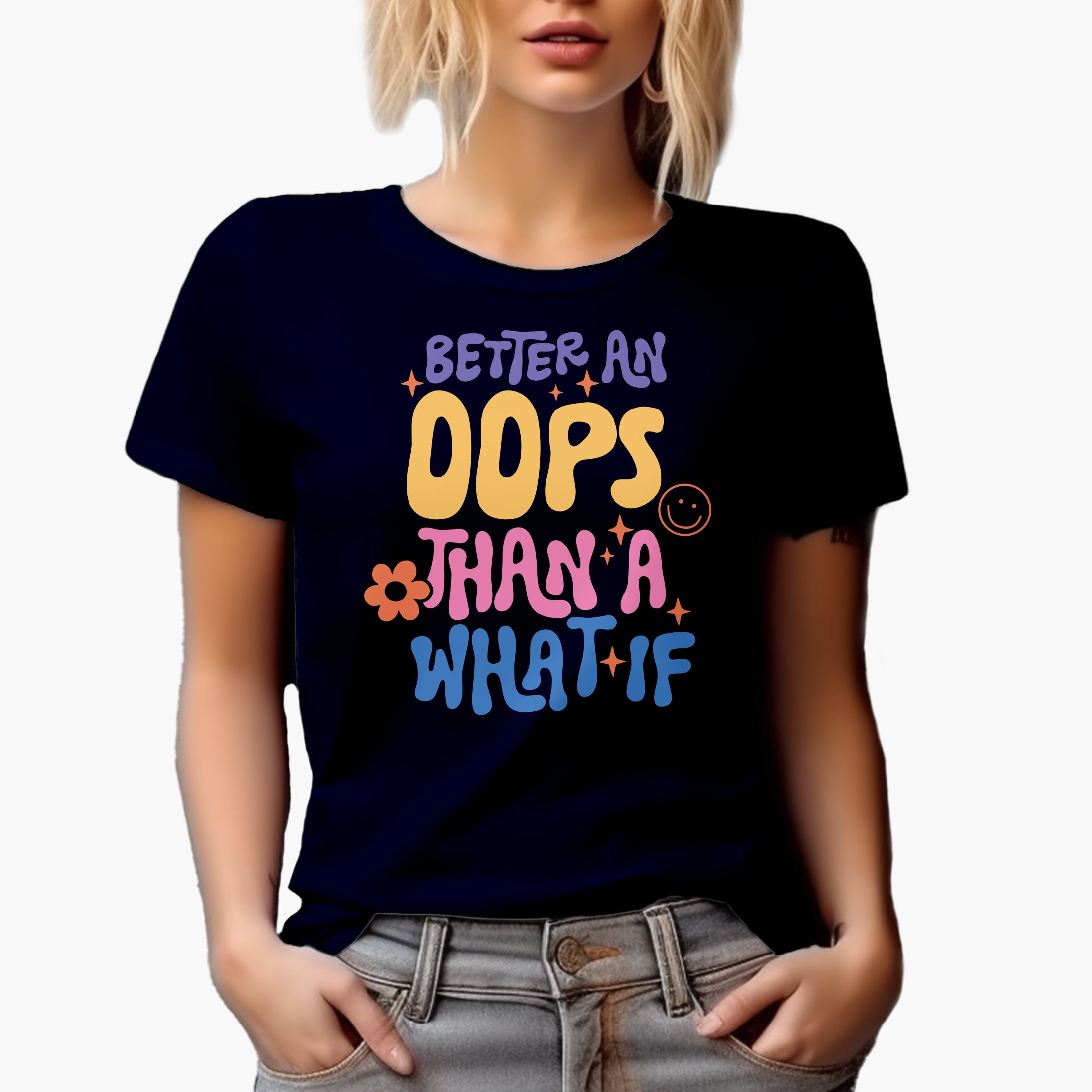 Better an Oops Than a What If Quote, Retro Groovy Wavy Text Art Merch ...