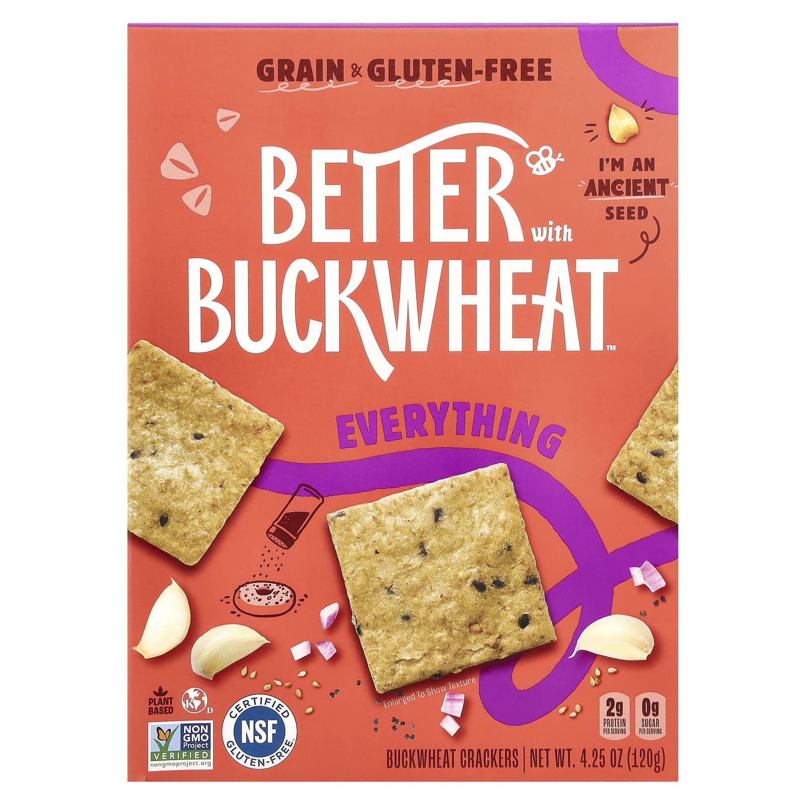 Better with Buckwheat, Buckwheat Crackers, Everything, 4.25 oz Pack of ...