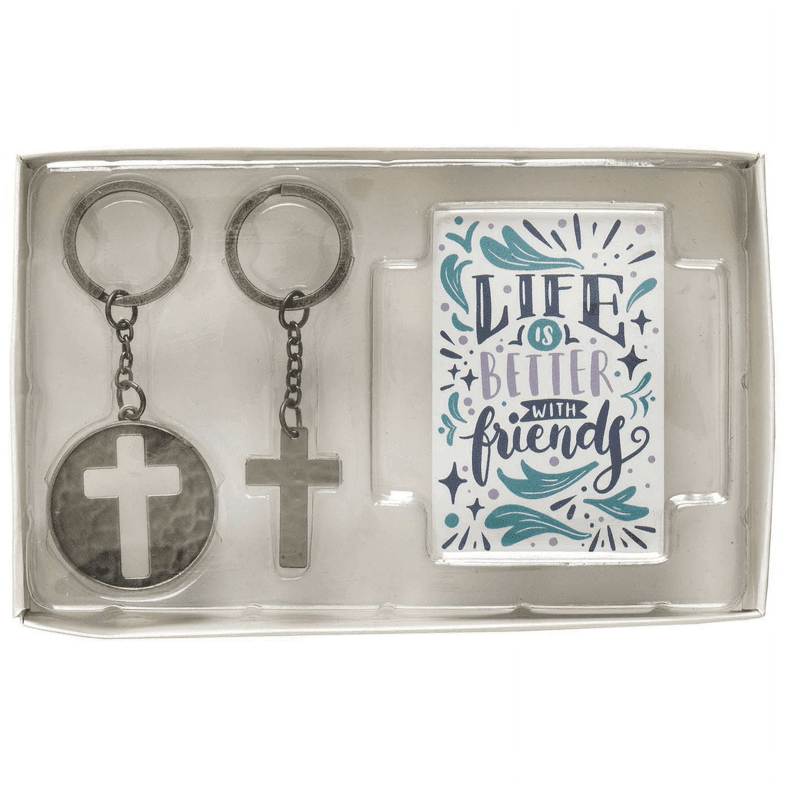 Better with Friends Silvertone Cross Cutout 2 x 1 Metal Keychain ...