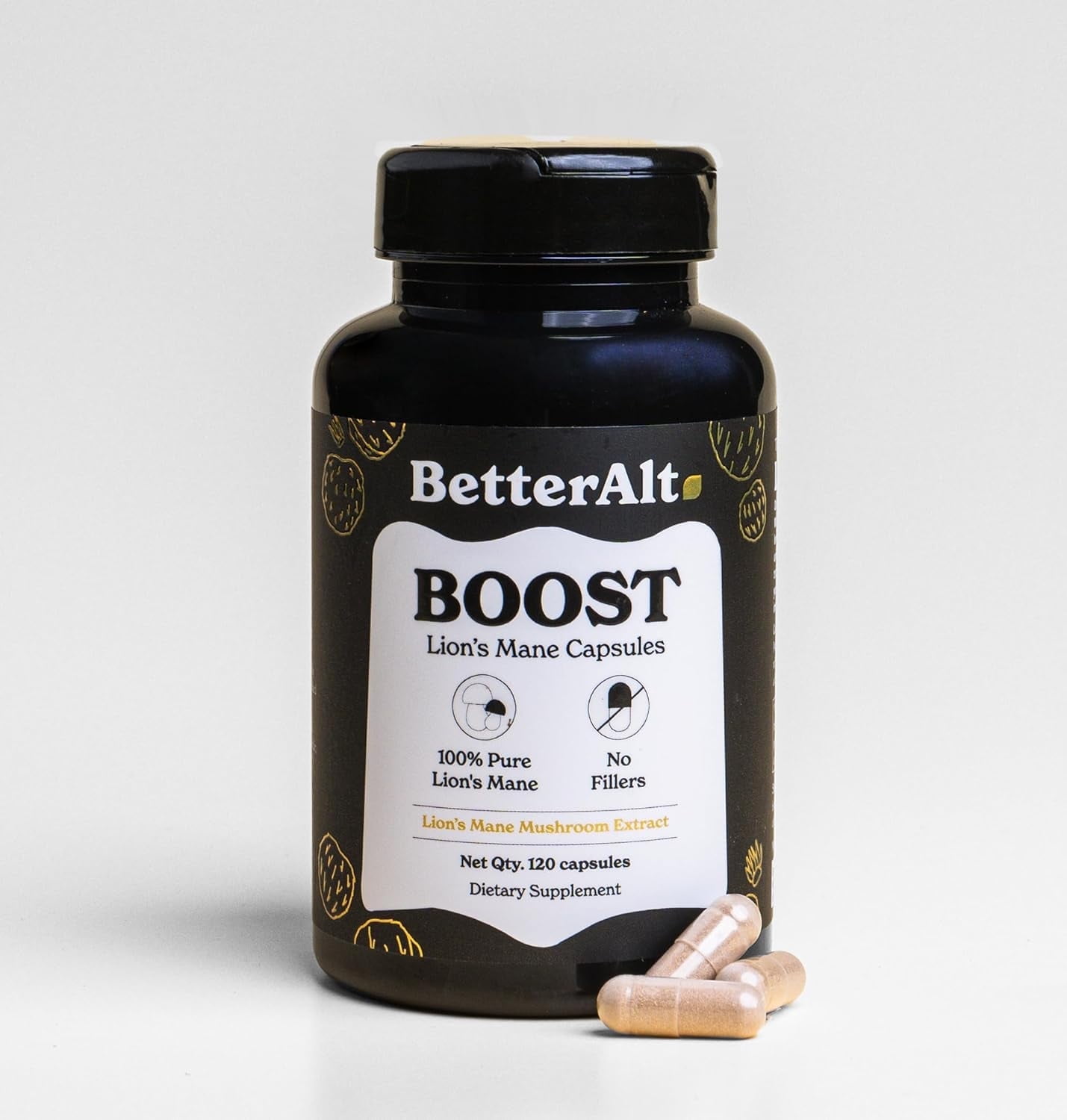 Better Alt Lions Mane Mushroom Capsules, 2 Months Supply - 100% Fruit Body Lions Mane Supplement ...