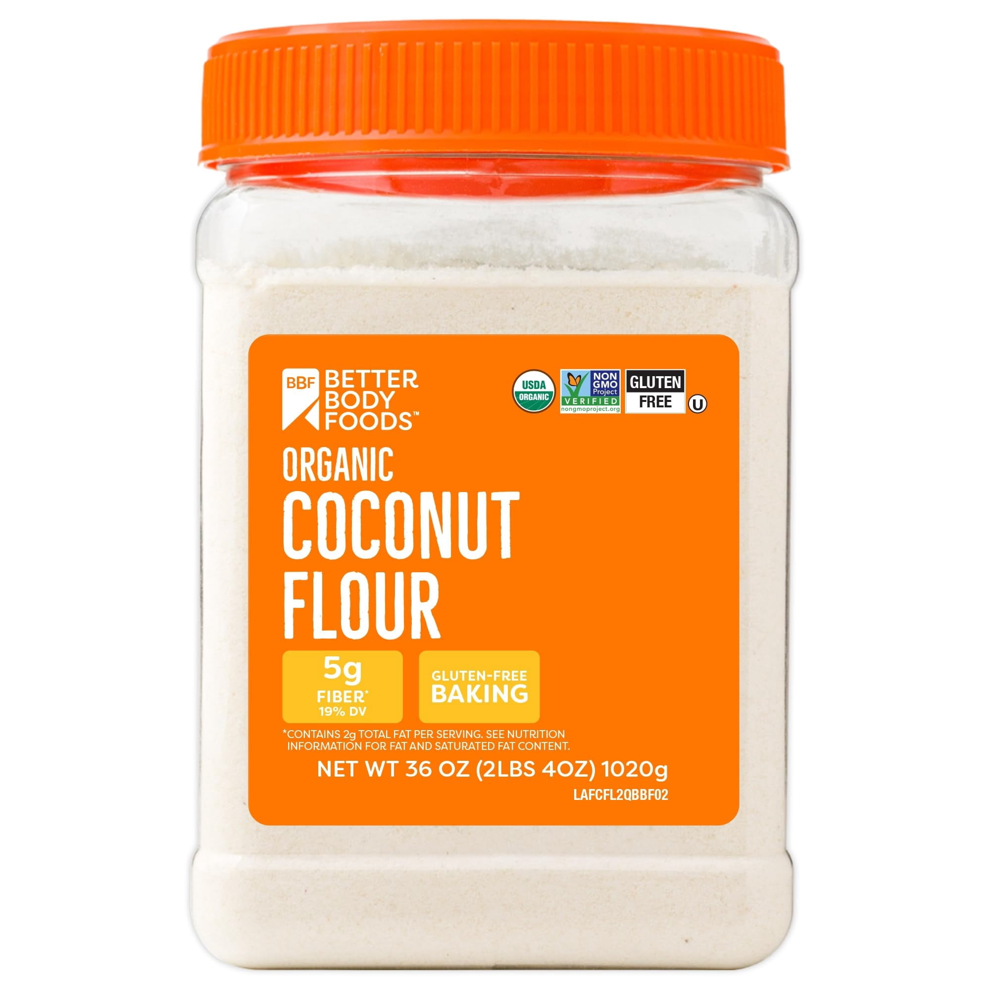 BetterBody Foods OrganicITSC Coconut Flour 2.25 Pound Jar, Gluten-Free ...