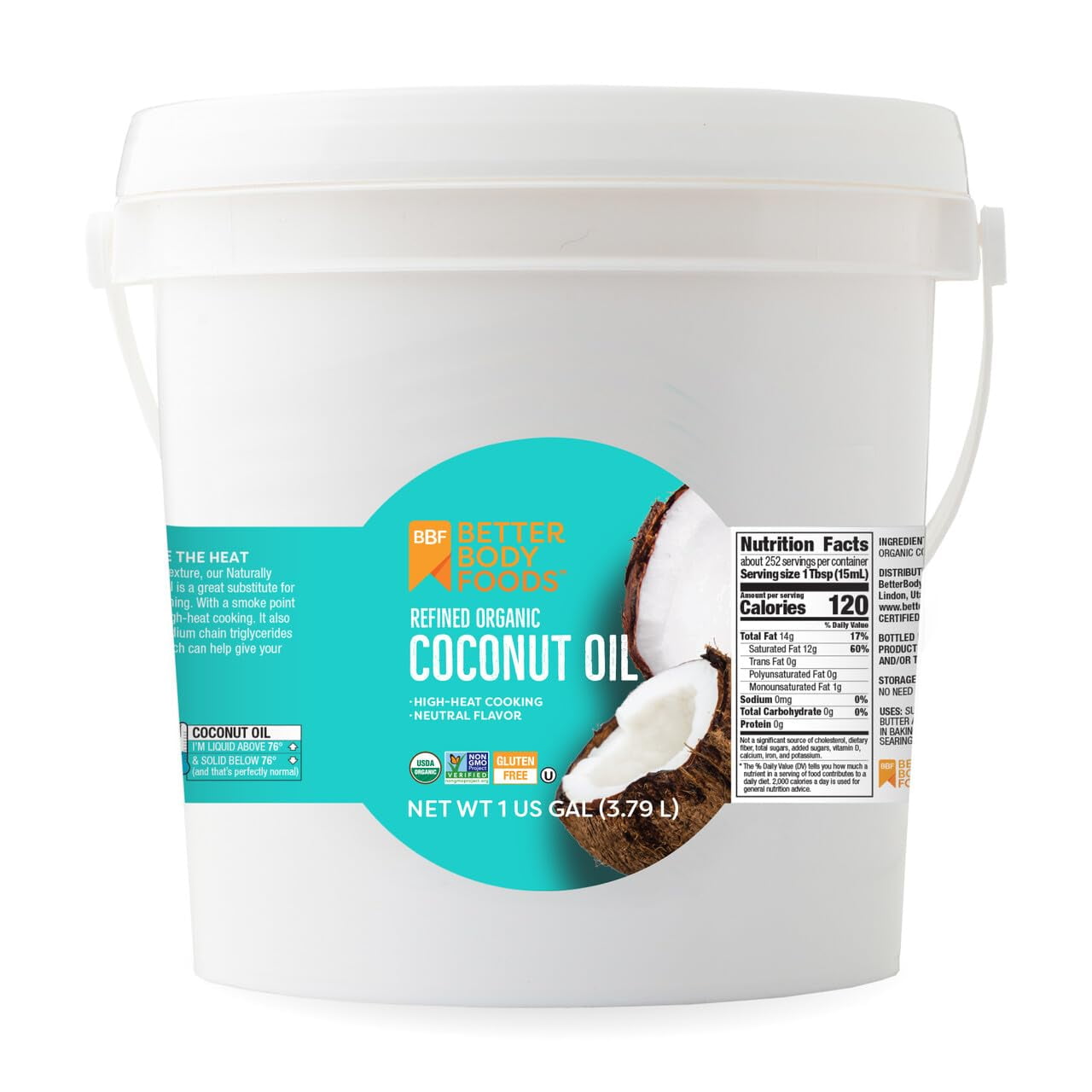 BetterBody Foods Refined Organic Coconut Oil with Neutral Flavor and ...