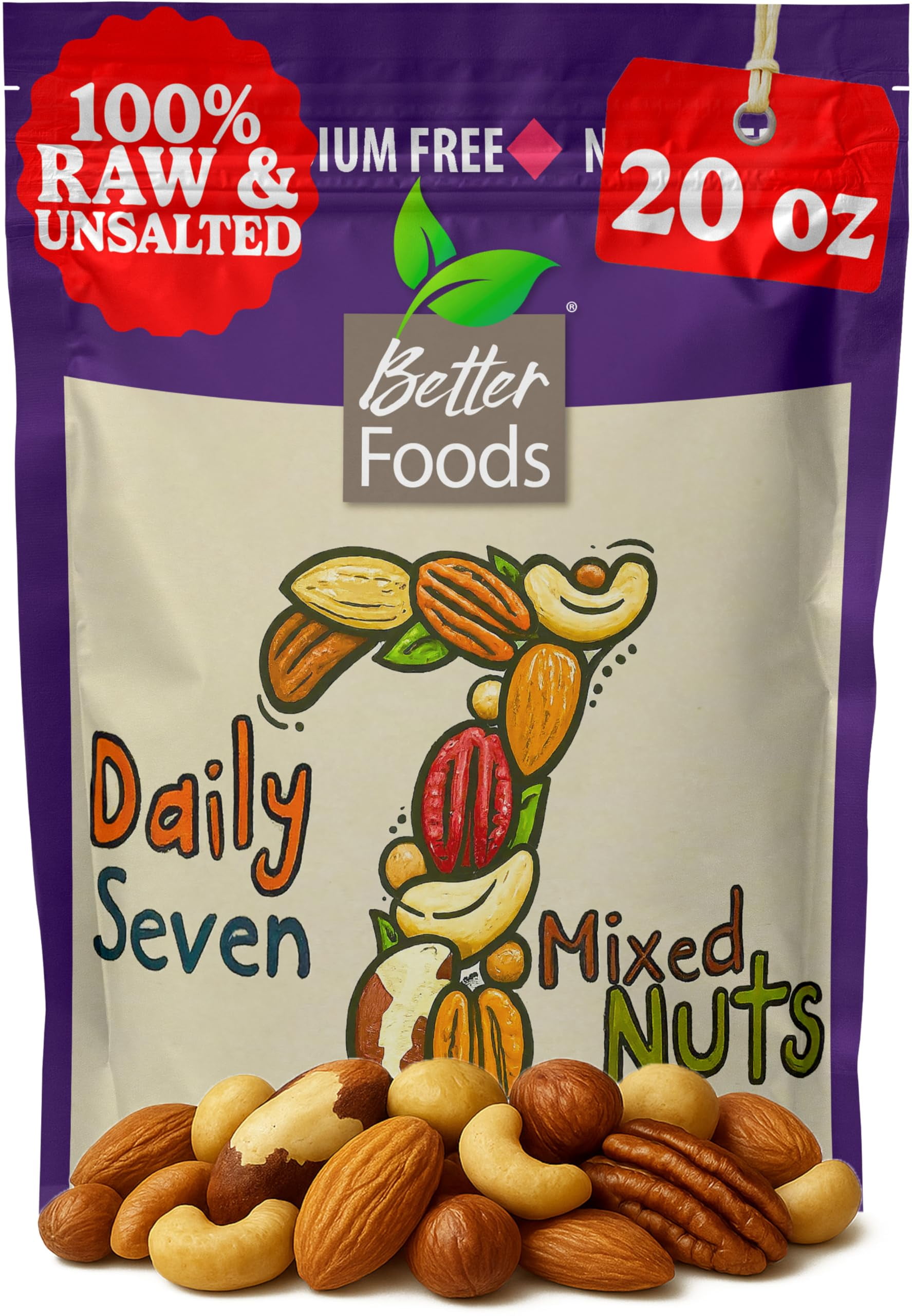 BetterFoods Daily 7 Mixed Nuts | Complete Variety Pack with Seven Premium Tree Nuts Including ...