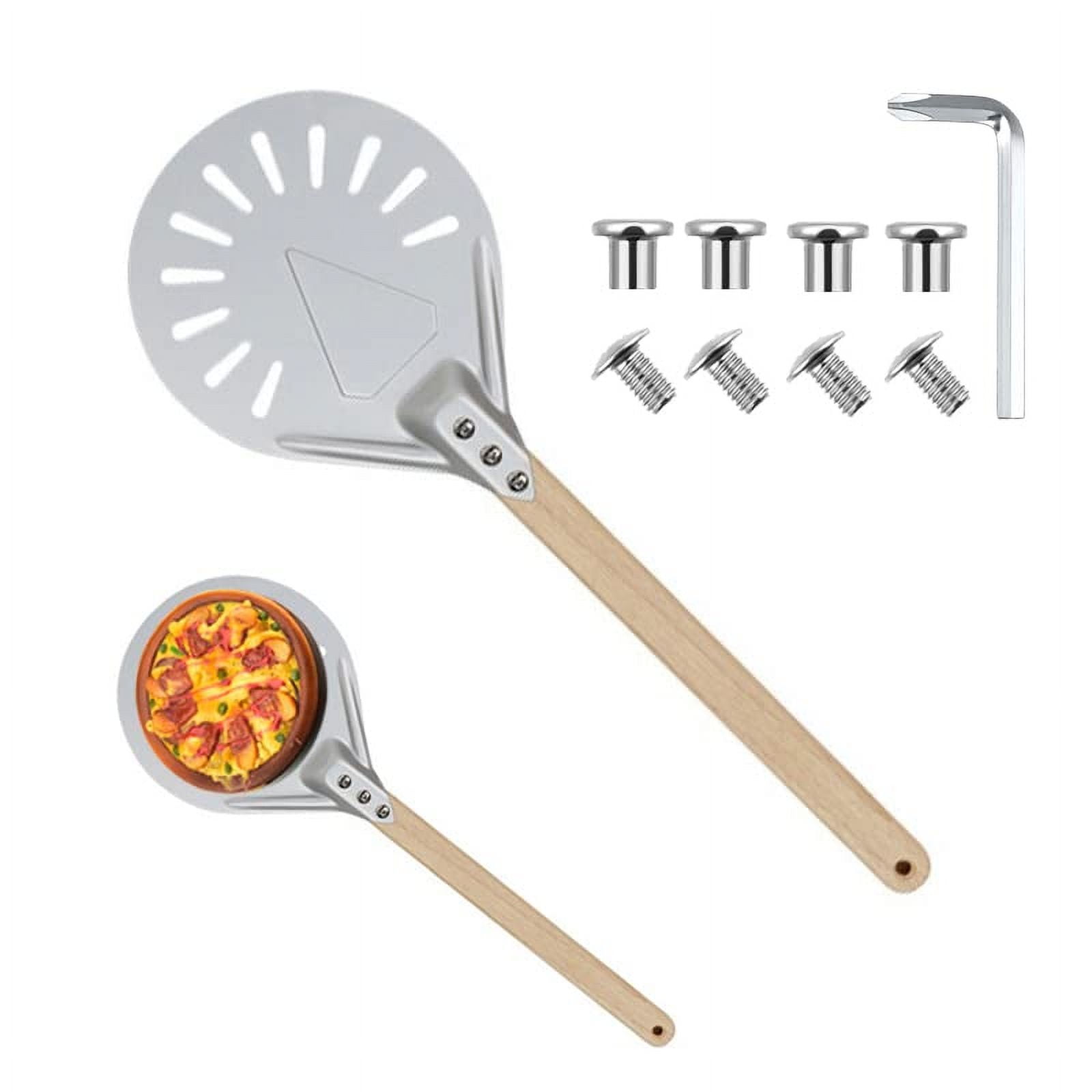 BetterJonny Round Perforated Pizza Peel with Detachable Wood Handle ...