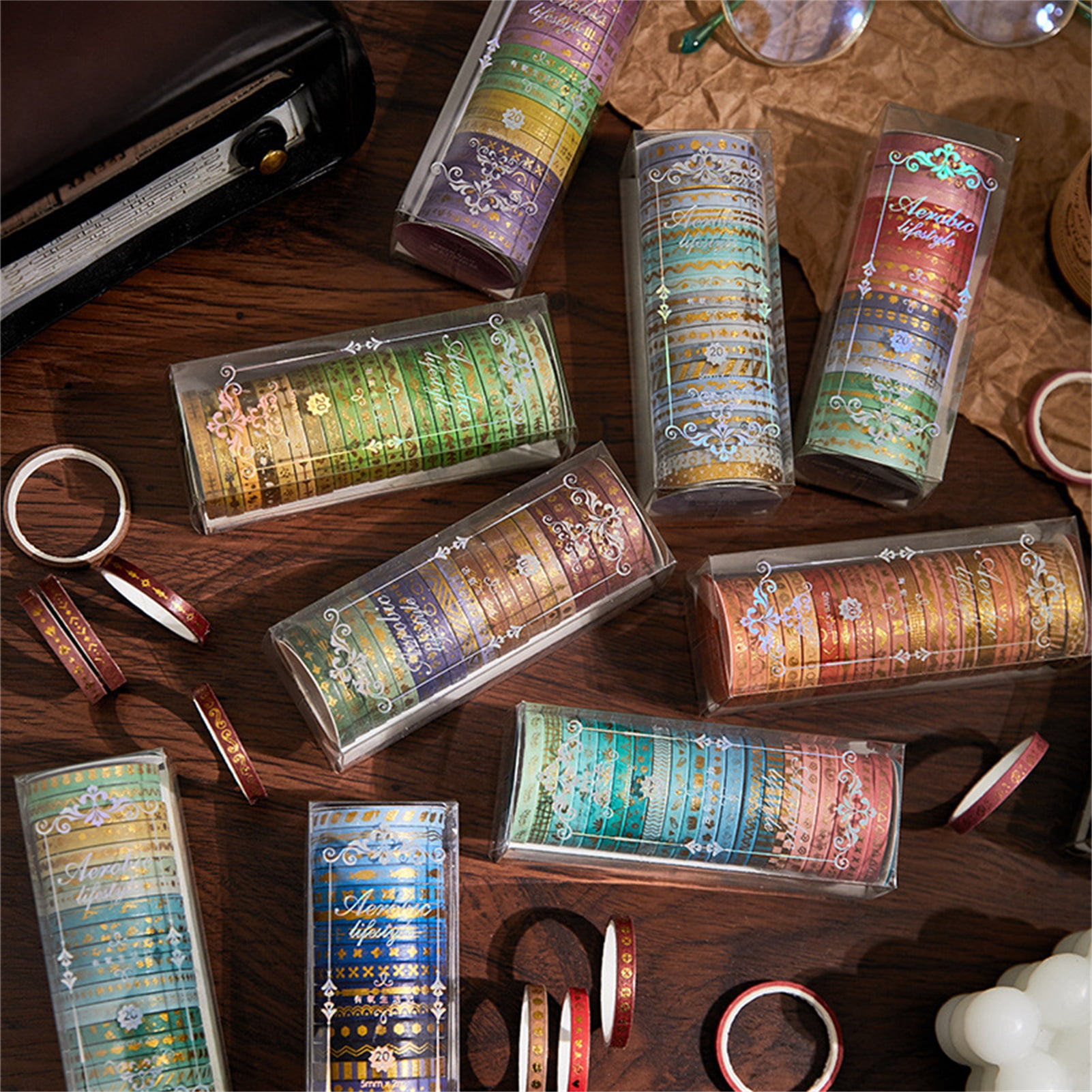 BetterZ 20 Rolls Washi Tape Hot Stamping Adhesive Sticky Retro Clear ...