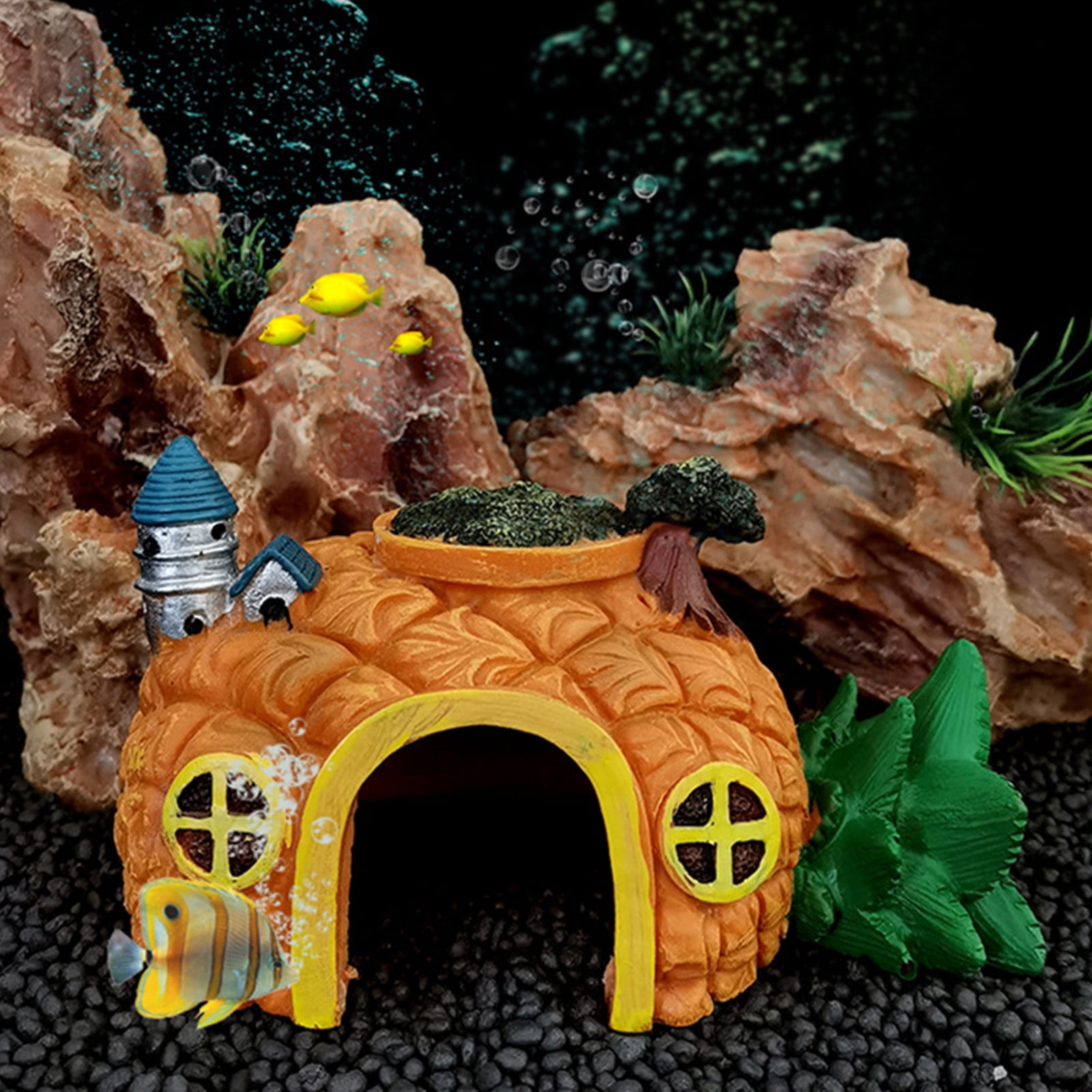 BetterZ Aquarium Ornament Cartoon Pineapple Shape Fish Hideout Long ...