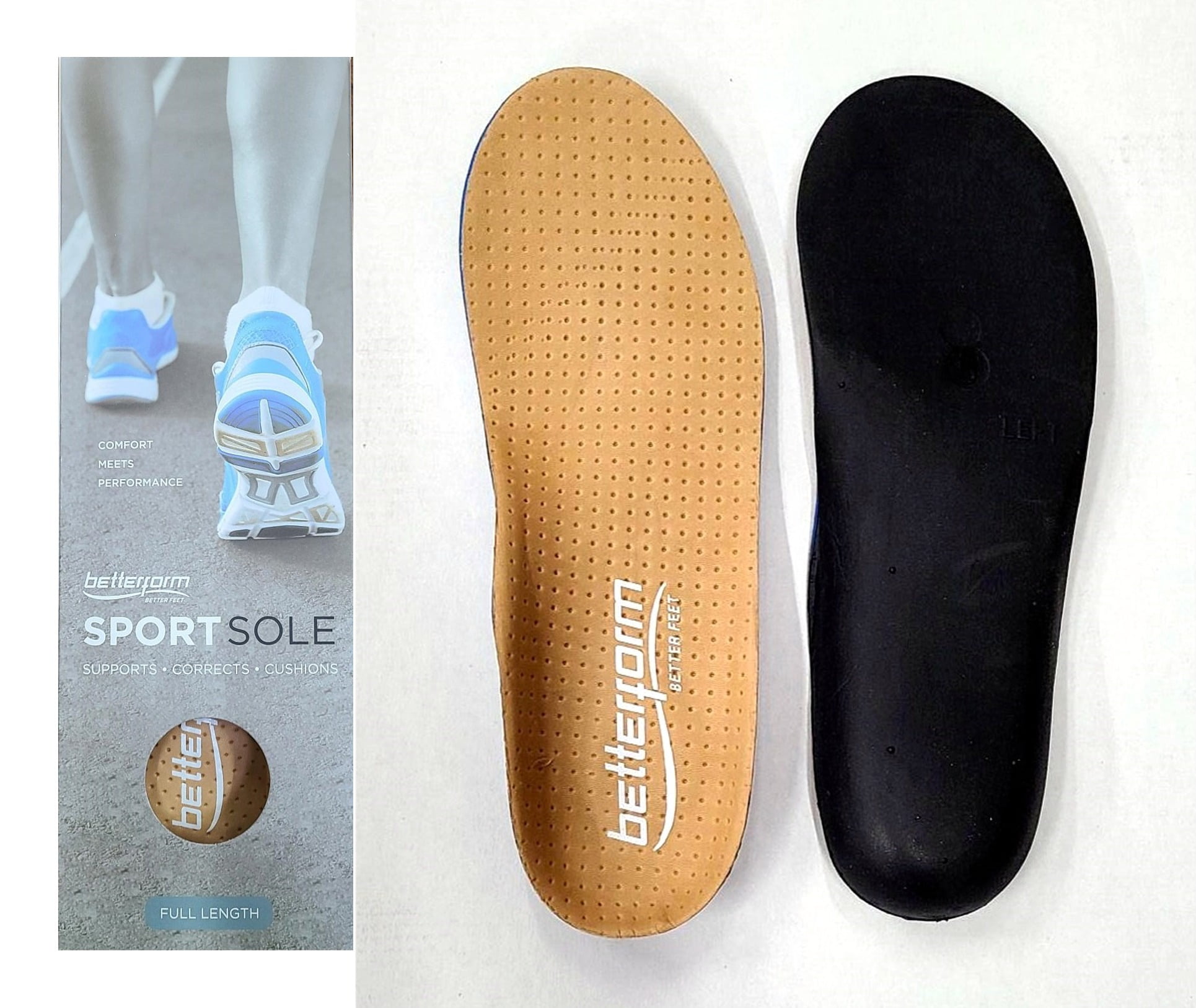 Betterform SportSole Leather Orthotic Arch Supports Replacement Shoe ...