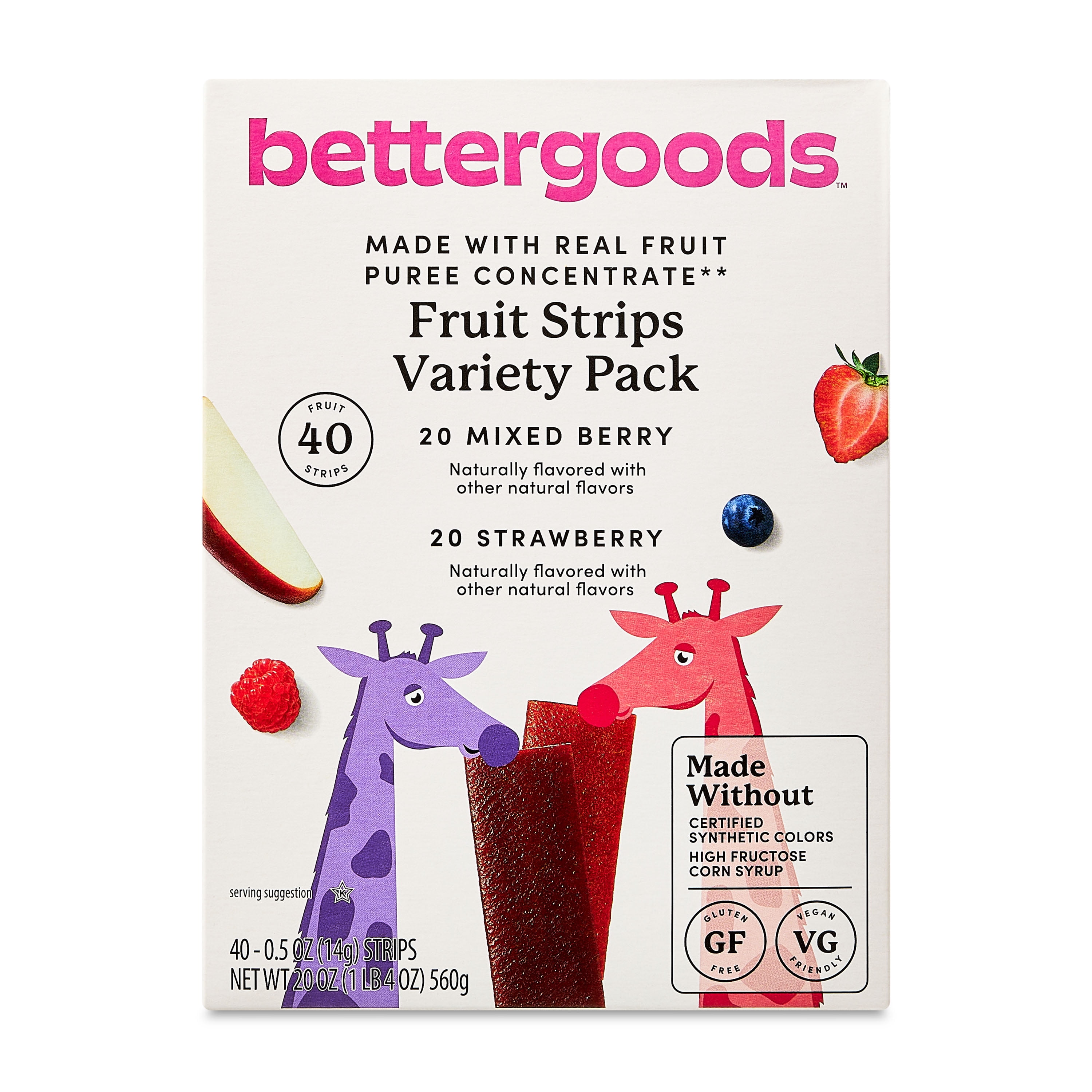 bettergoods Fruit Strips Variety Pack, Mixed Berry & Strawberry, 20 oz ...