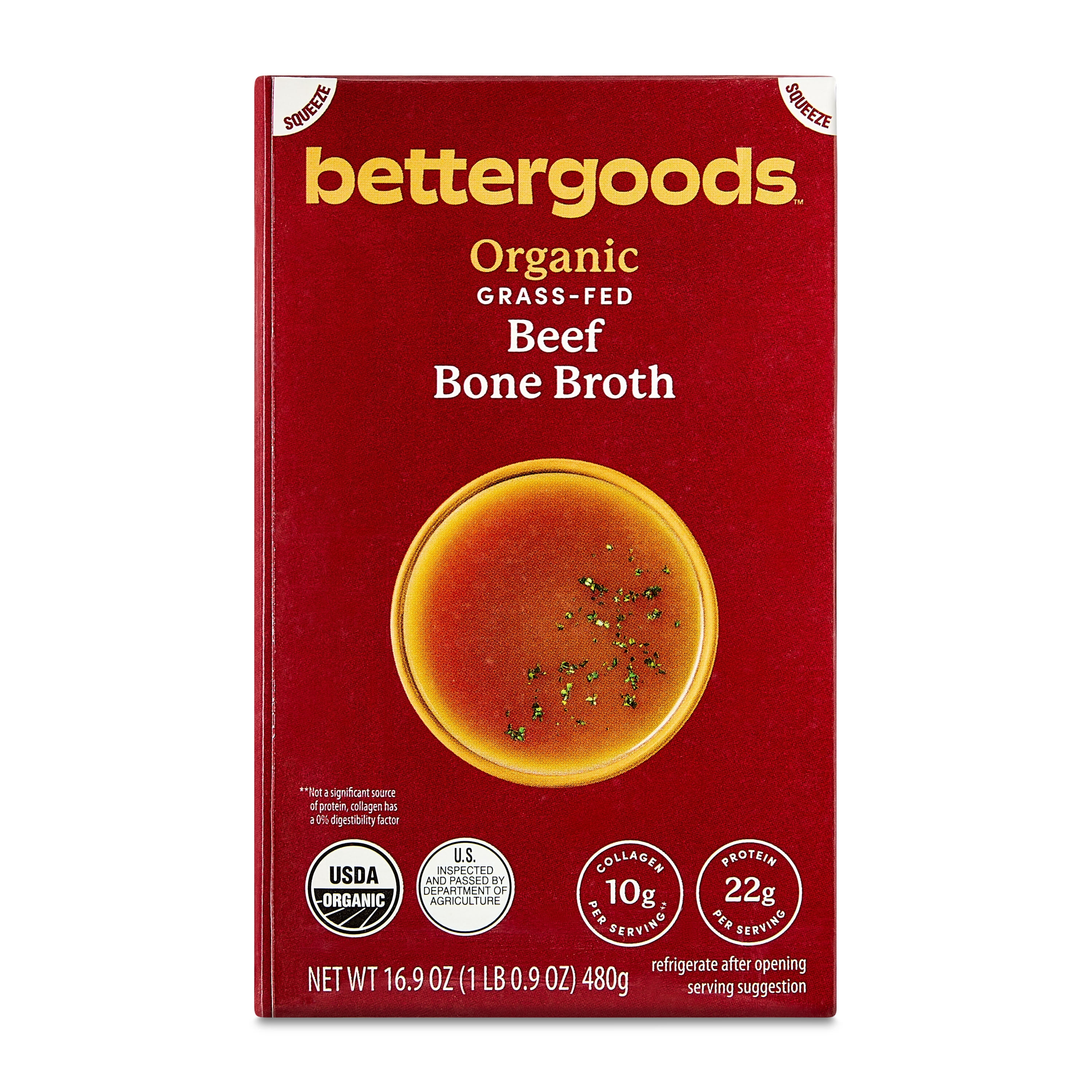 bettergoods Organic Grass Fed Beef Bone Broth, 16.9 oz Carton - Walmart.com