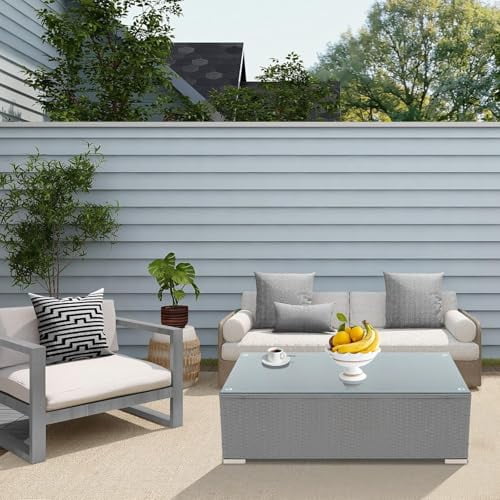 Betterland Outdoor Coffee Tables, All-Weather Wicker Rectangular Coffee ...